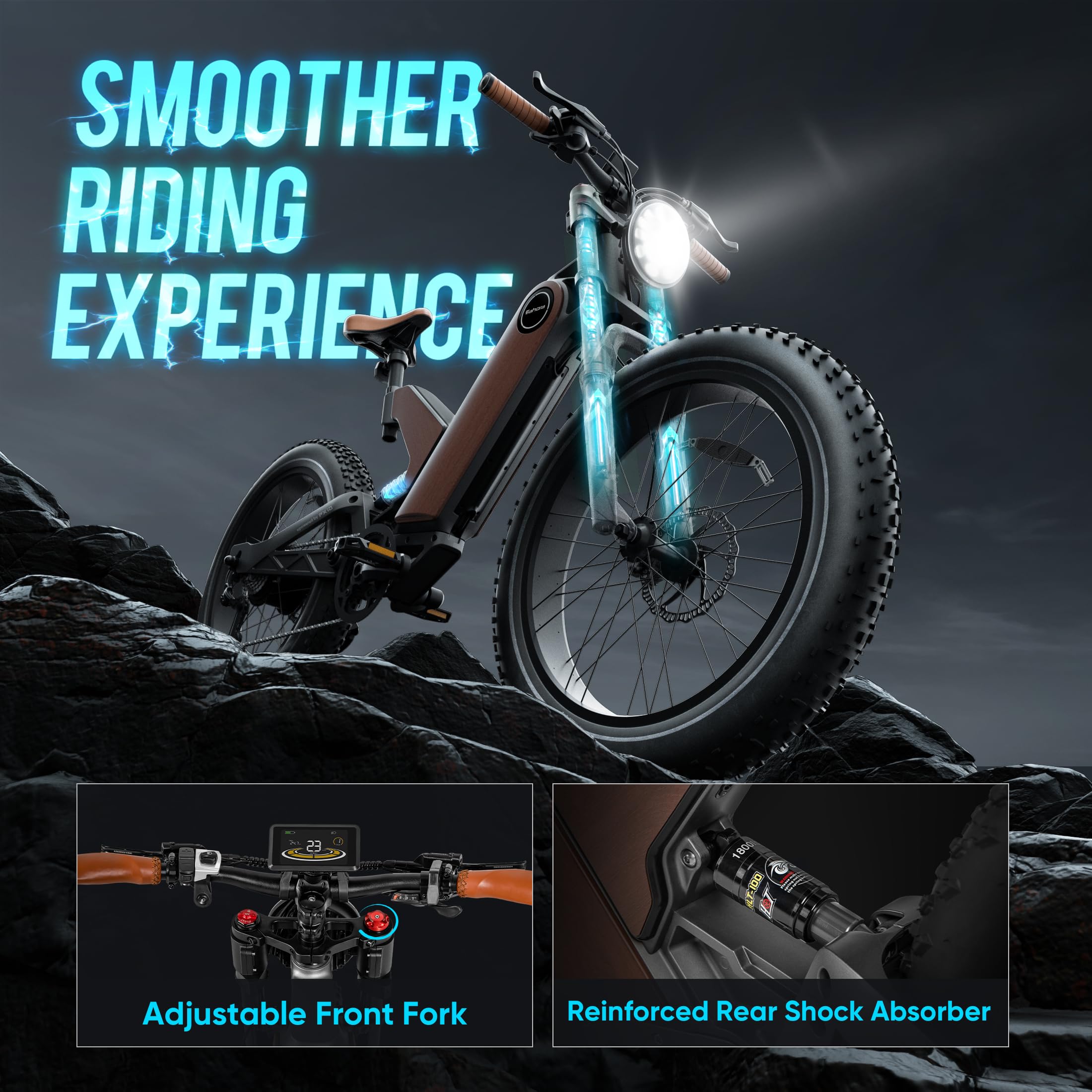 eAhora P5 (Latest Batch) Peak 1200W 20Ah Electric Bike for Adults, Fat Tire Electric Mountain Bike Downhill Full Suspension Electric Bicycle Long Range Ebike