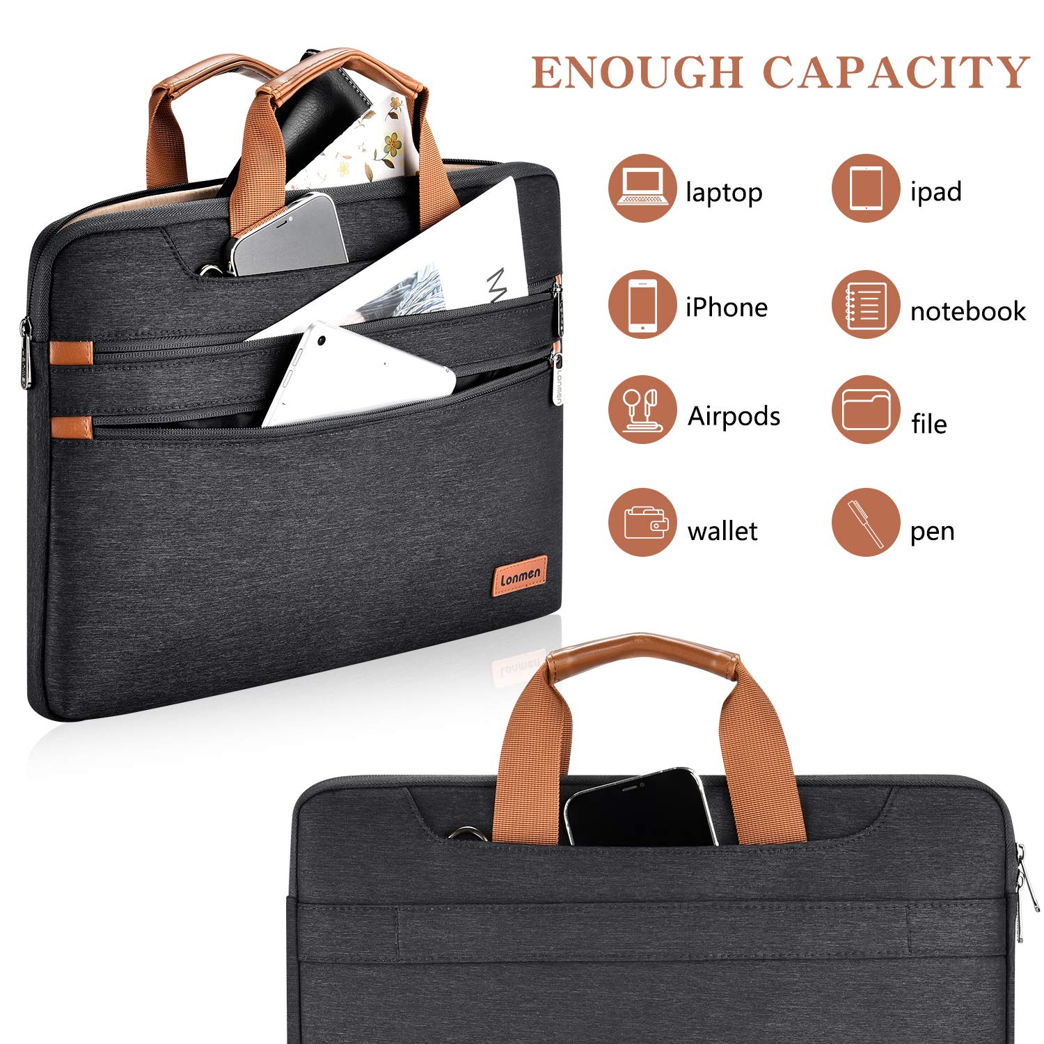 LONMEN 17.3 Inch Laptop Shoulder Bag,Computer Sleeve Carrying Case for 17.3" Lenovo IdeaPad 330 / Dell Inspiron 17 5000 / HP Pavilion/Acer/MSI/ASUS (Black)