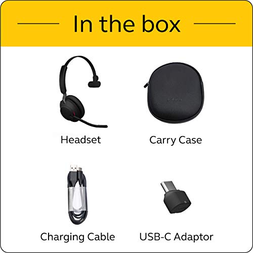 Jabra Evolve2 65 UC Wireless Headset with Link380c, Mono, Black β Wireless Bluetooth Headset for Calls and Music, 37 Hours of Battery Life, Passive Noise Cancelling Headphones