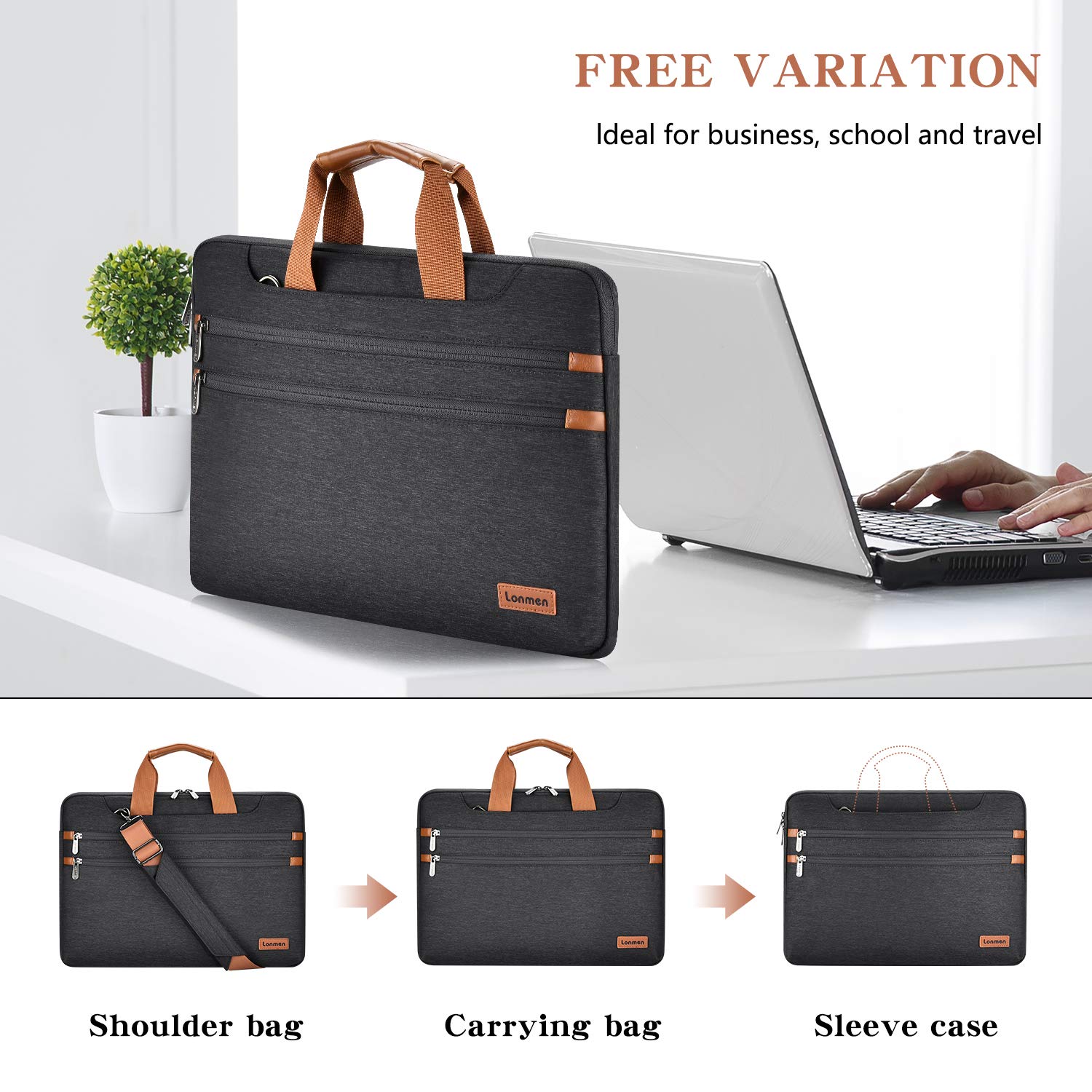 LONMEN 17.3 Inch Laptop Shoulder Bag,Computer Sleeve Carrying Case for 17.3" Lenovo IdeaPad 330 / Dell Inspiron 17 5000 / HP Pavilion/Acer/MSI/ASUS (Black)