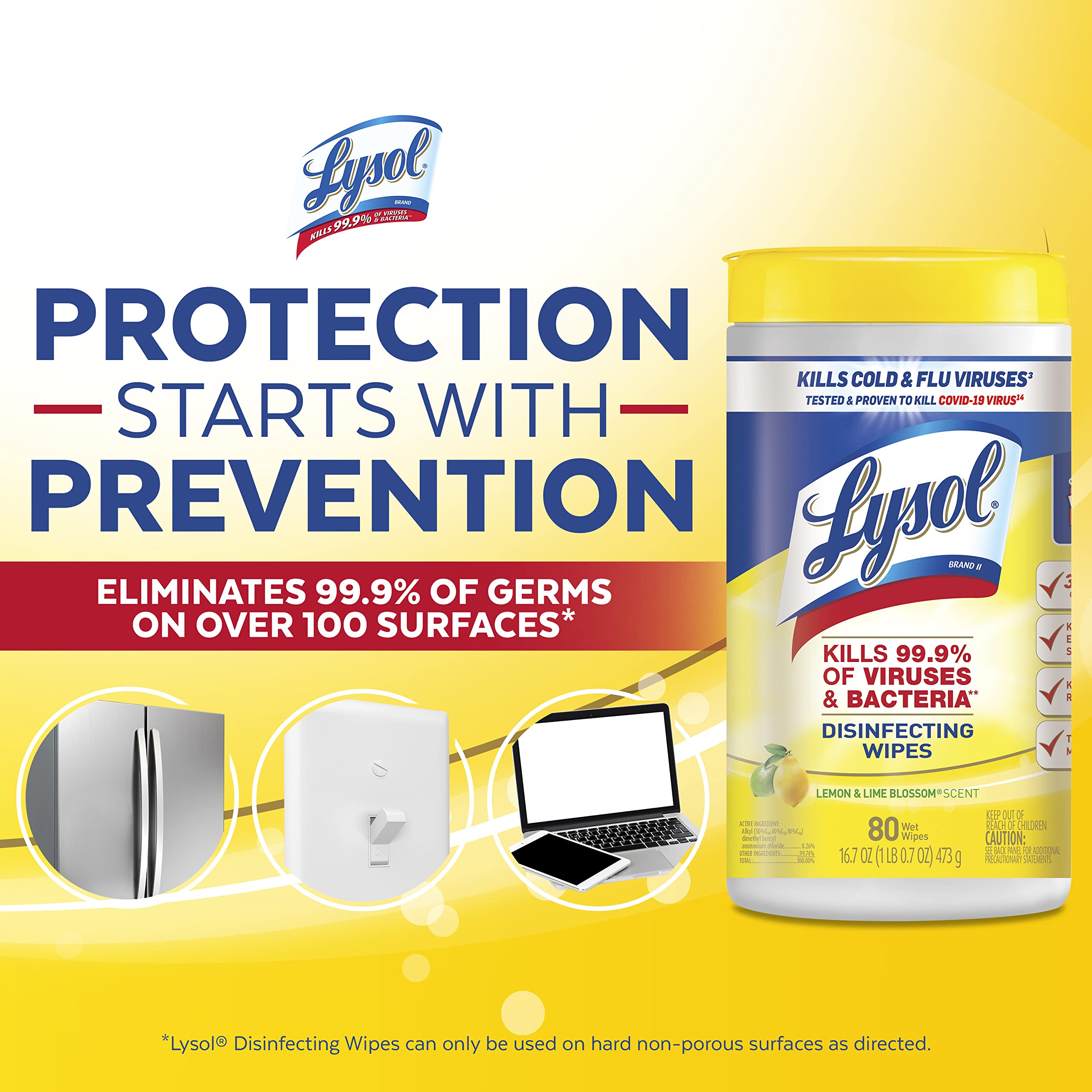 Lysol Disinfectant Wipes, Multi-Surface Antibacterial Cleaning Wipes, For Disinfecting and Cleaning, Lemon and Lime Blossom, 80 Count (Pack of 2)
