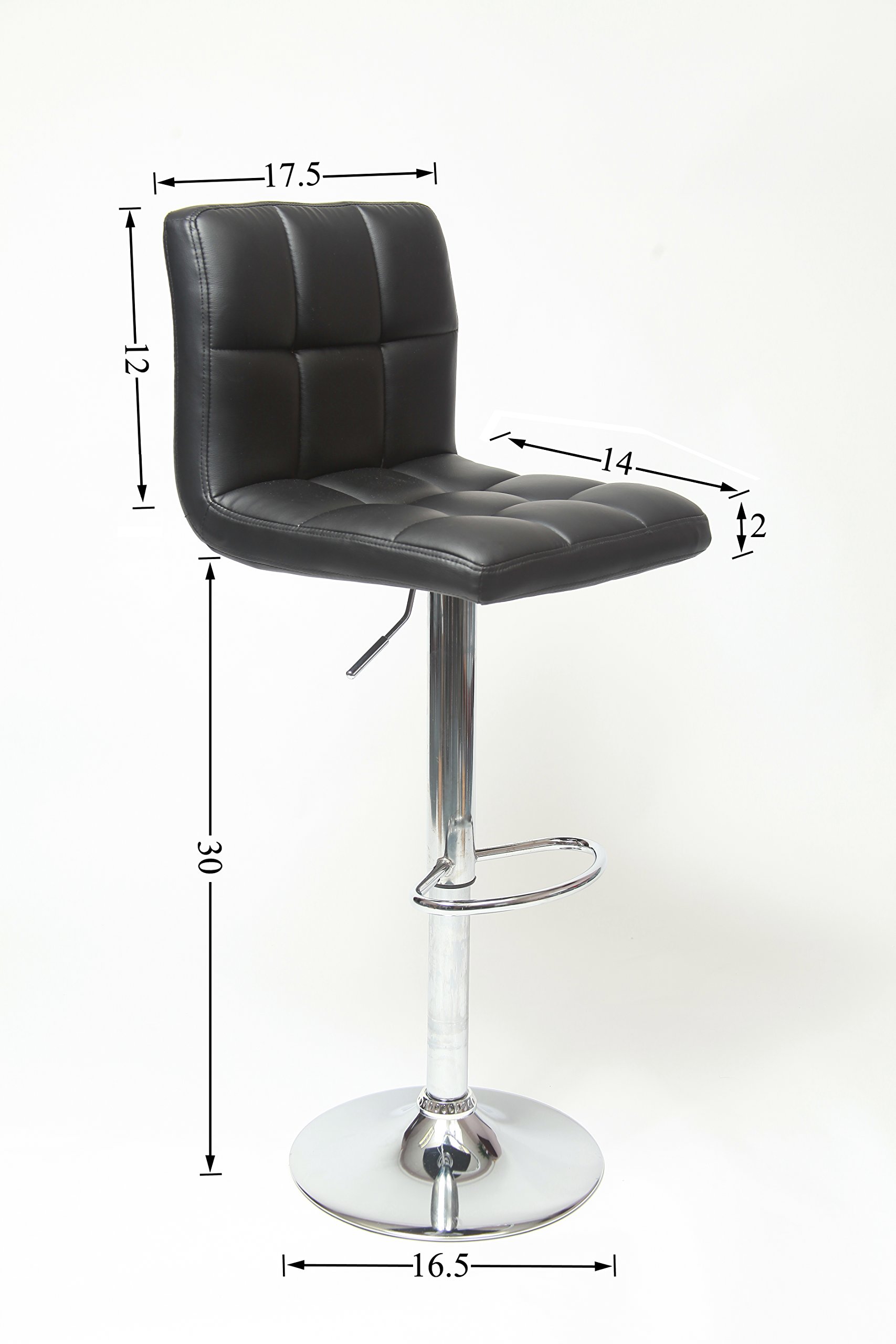Roundhill Furniture Swivel Black Bonded Leather Adjustable Hydraulic Bar Stool, Set of 2