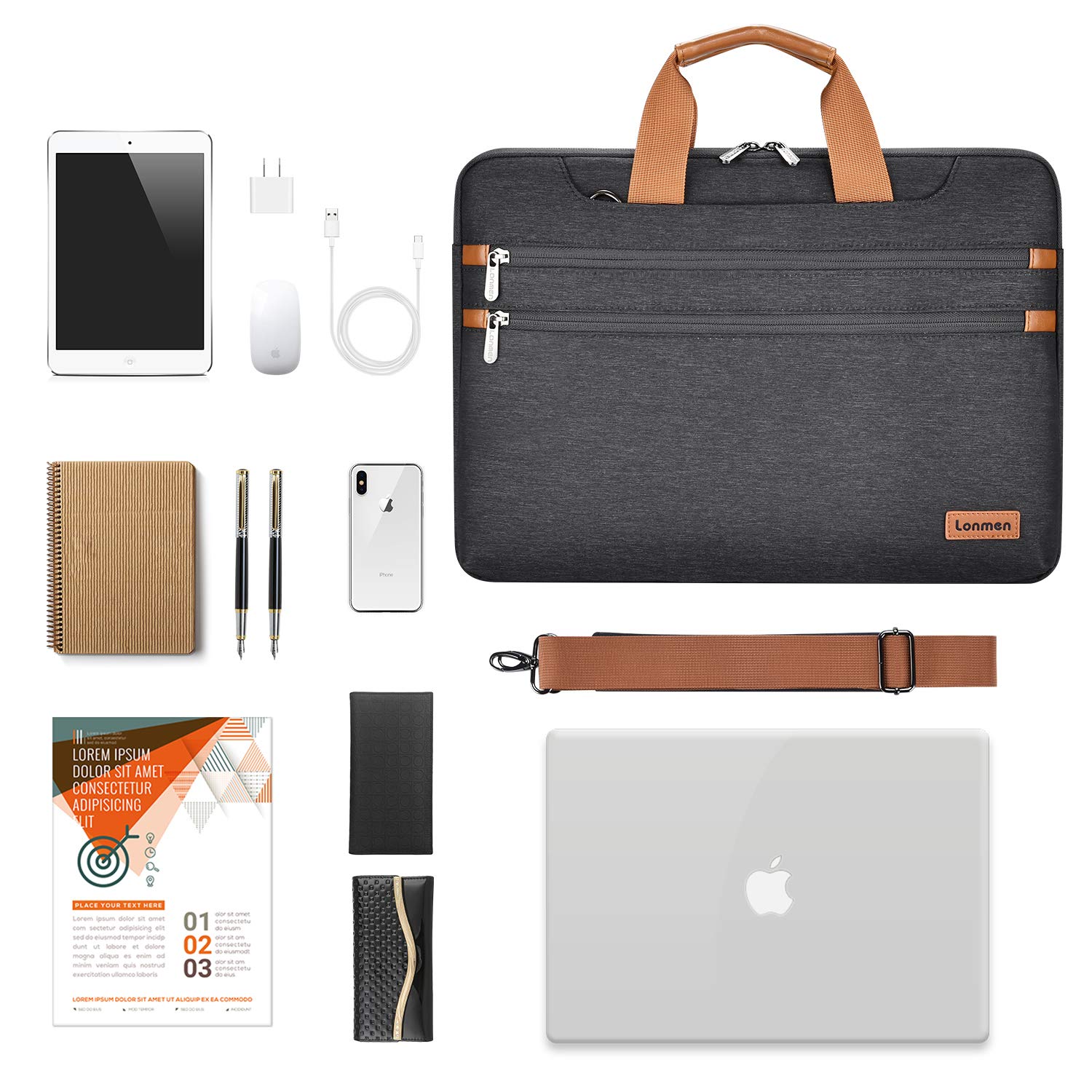 LONMEN 17.3 Inch Laptop Shoulder Bag,Computer Sleeve Carrying Case for 17.3" Lenovo IdeaPad 330 / Dell Inspiron 17 5000 / HP Pavilion/Acer/MSI/ASUS (Black)