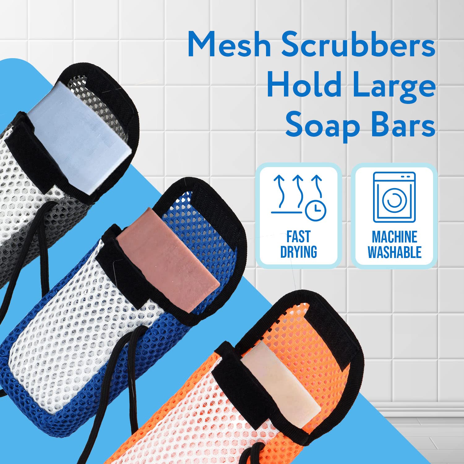 IMPRESA [3 Pack] Exfoliating Large Bar Soap Saver Pouch fits Duke Cannon Bar Soaps, Soap Scrubber Pouch Holds Up To 4.58 x 2.75 x 1.5 Inches Soaps