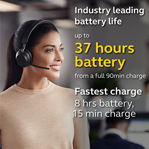 Jabra Evolve2 65 UC Wireless Headphones with Link380c, Stereo, Black β Wireless Bluetooth Headset for Calls and Music, 37 Hours of Battery Life, Passive Noise Cancelling Headphones