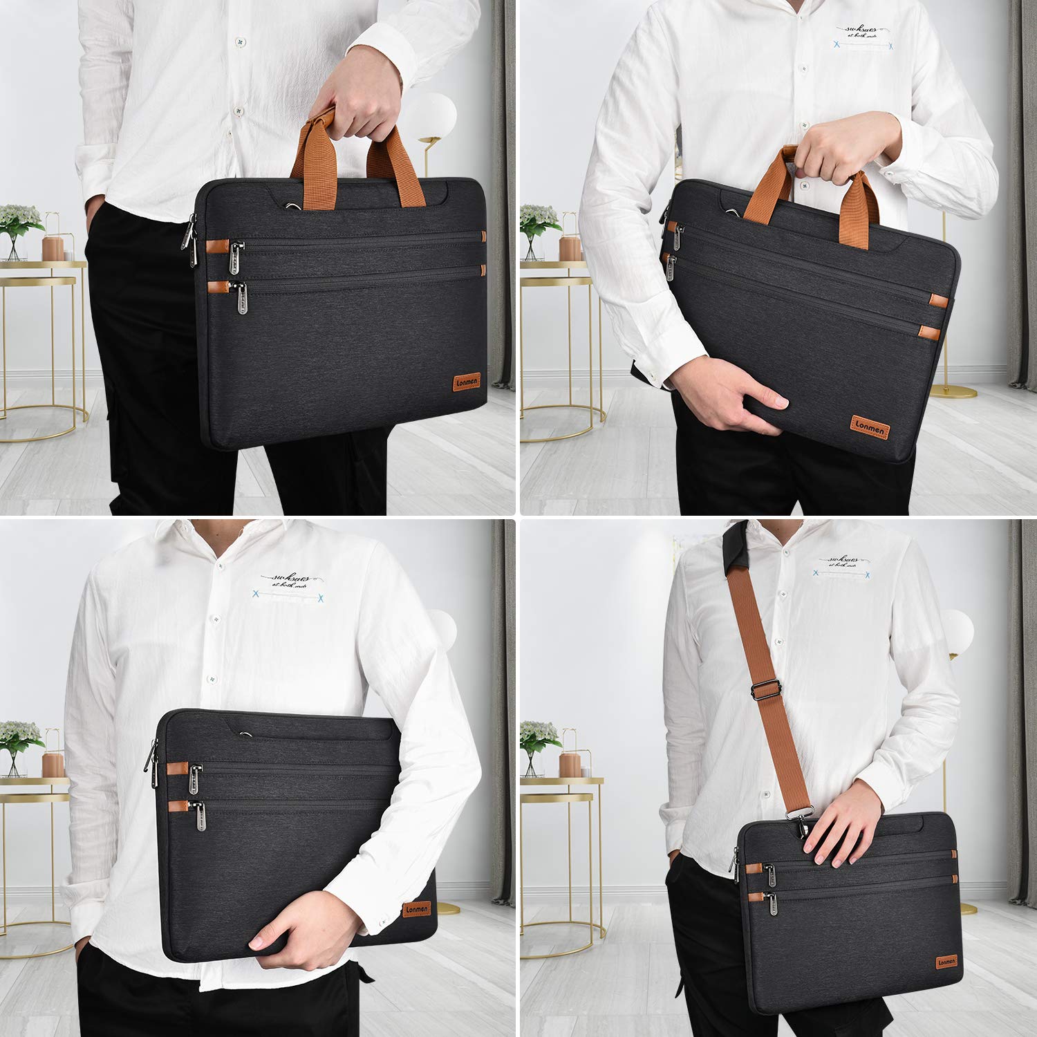 LONMEN 17.3 Inch Laptop Shoulder Bag,Computer Sleeve Carrying Case for 17.3" Lenovo IdeaPad 330 / Dell Inspiron 17 5000 / HP Pavilion/Acer/MSI/ASUS (Black)
