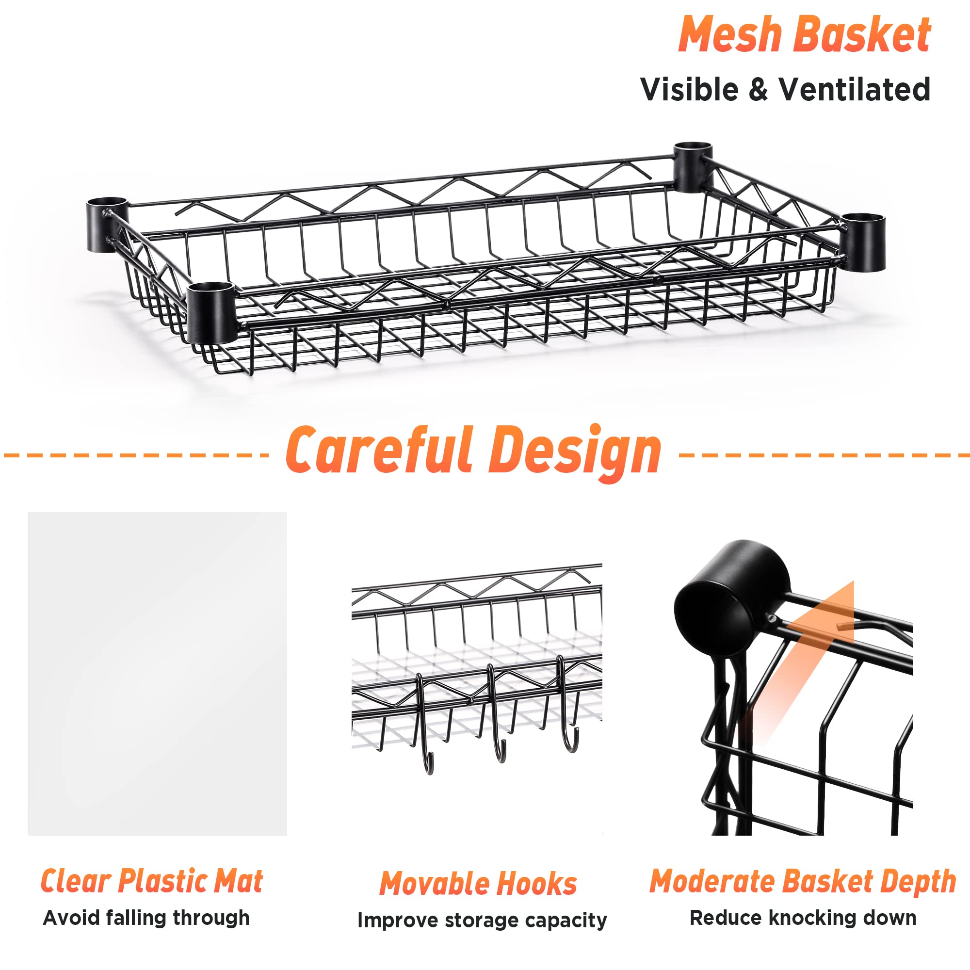 Wahopy Under Sink Organizer, 2 Tier Under Sink Shelf, Bathroom Kitchen Cabinet Under Sink Storage Rack, 2 Wire Baskets with Hooks, Sturdy Metal, Black
