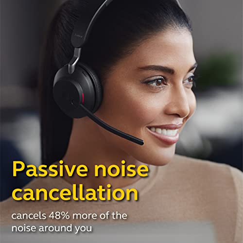 Jabra Evolve2 65 UC Wireless Headphones with Link380c, Stereo, Black β Wireless Bluetooth Headset for Calls and Music, 37 Hours of Battery Life, Passive Noise Cancelling Headphones