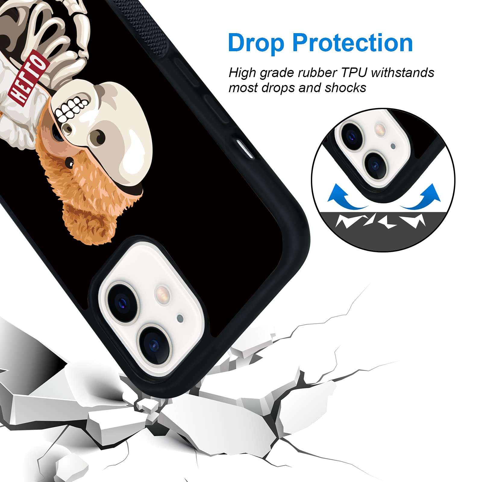 FANXI Skeleton Bear Phone Case Compatible with iPhone 12 Mini - Shockproof Protective Cute Cool Bear Designed for Case 12 Mini 5.4 Inch Case for Men Girls Women Black Brown