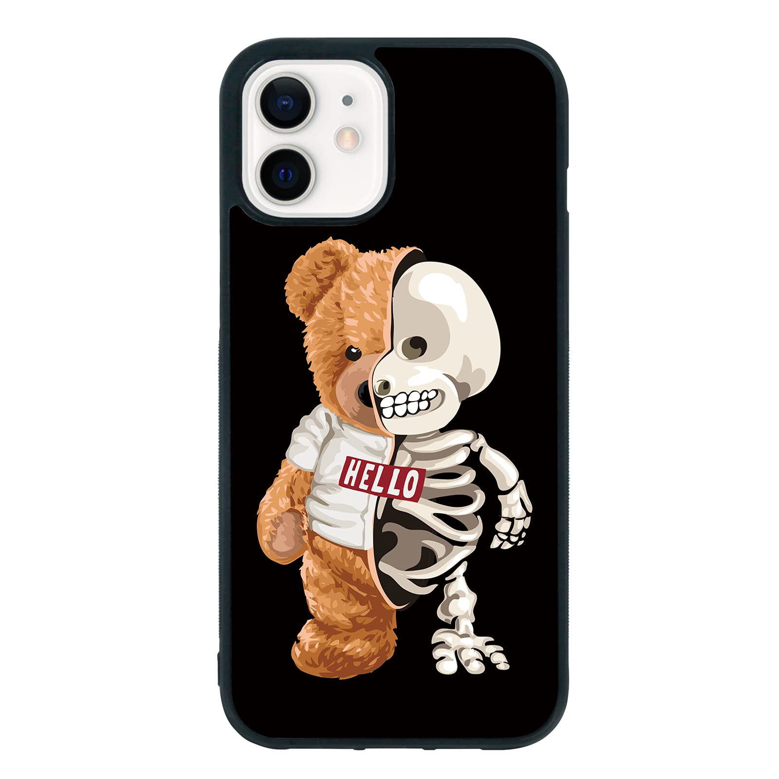 FANXI Skeleton Bear Phone Case Compatible with iPhone 12 Mini - Shockproof Protective Cute Cool Bear Designed for Case 12 Mini 5.4 Inch Case for Men Girls Women Black Brown