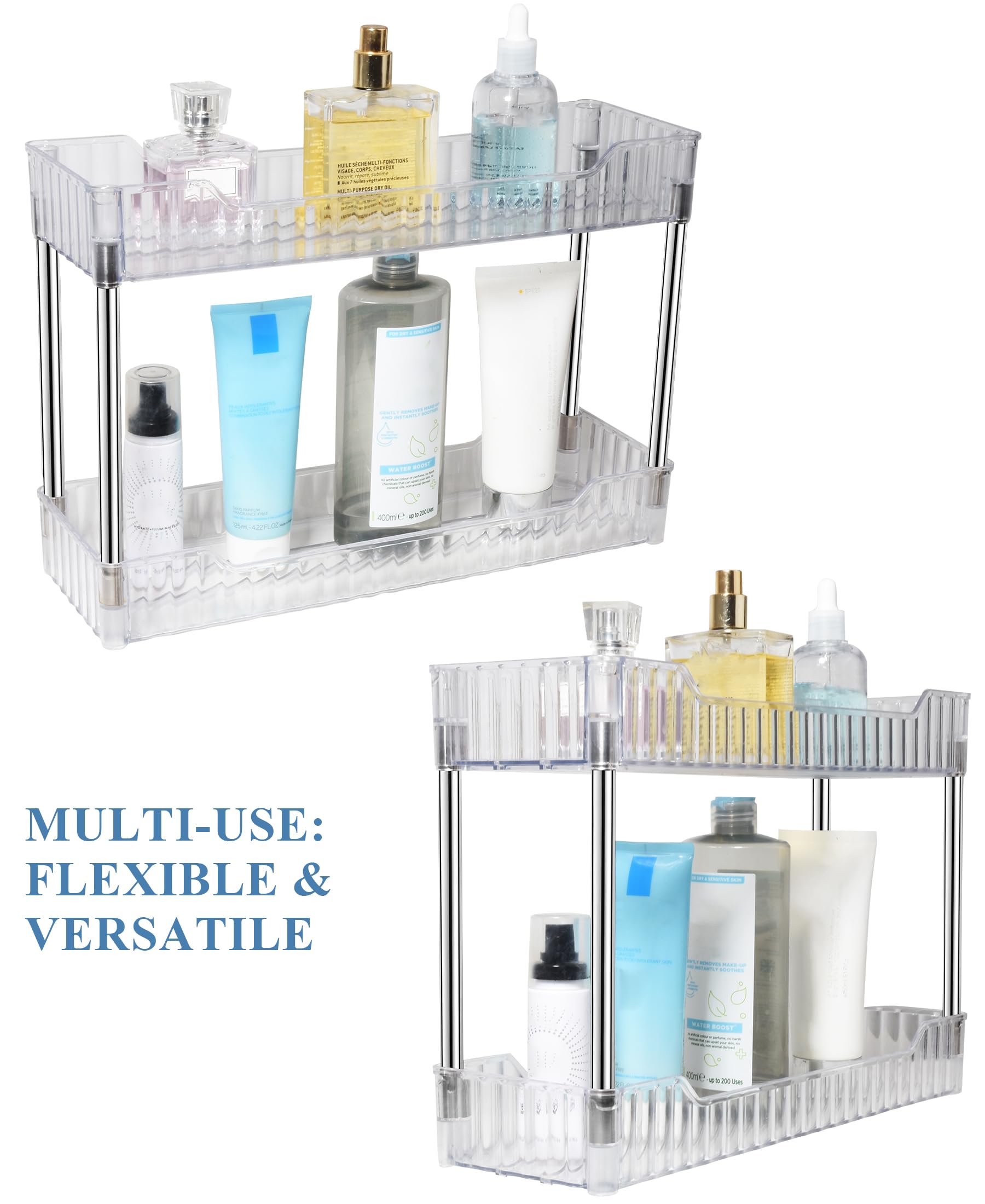 Slim 2-Tier Countertop Organizer for Bathroom Counter Shelf Skincare Organizer, Clear Acrylic Trays Shelf for Cabinet, Under Sink, Corner, Vanity Small Spaces -Toiletry, Makeup Multi-Storage