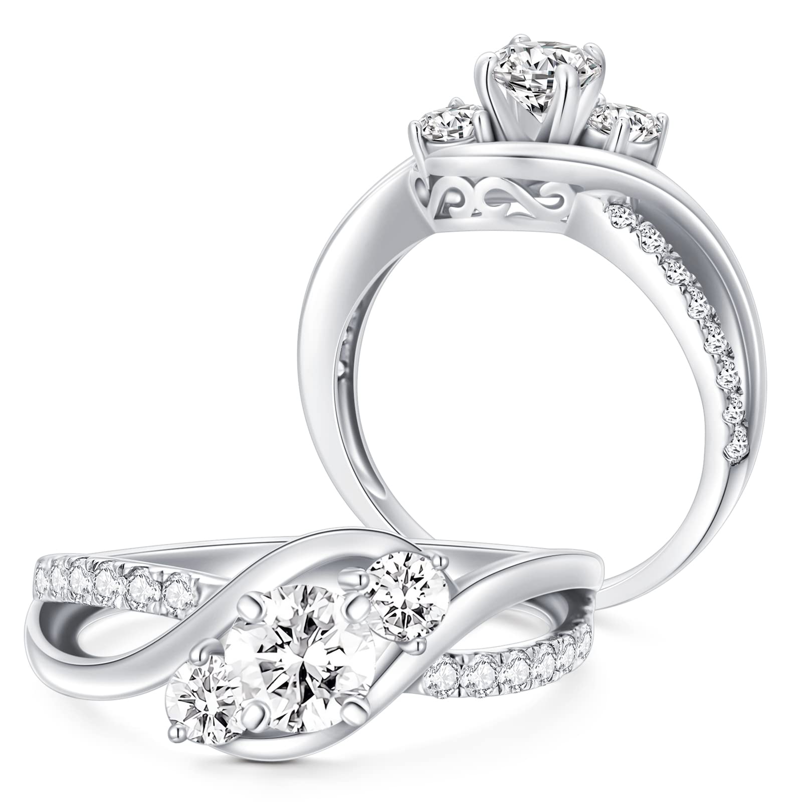 Molioaki 1 Carat (ctw) D-VVS1 moissanite engagement rings for women Platinum Plated Silver ring moissanite rings-Y7.5