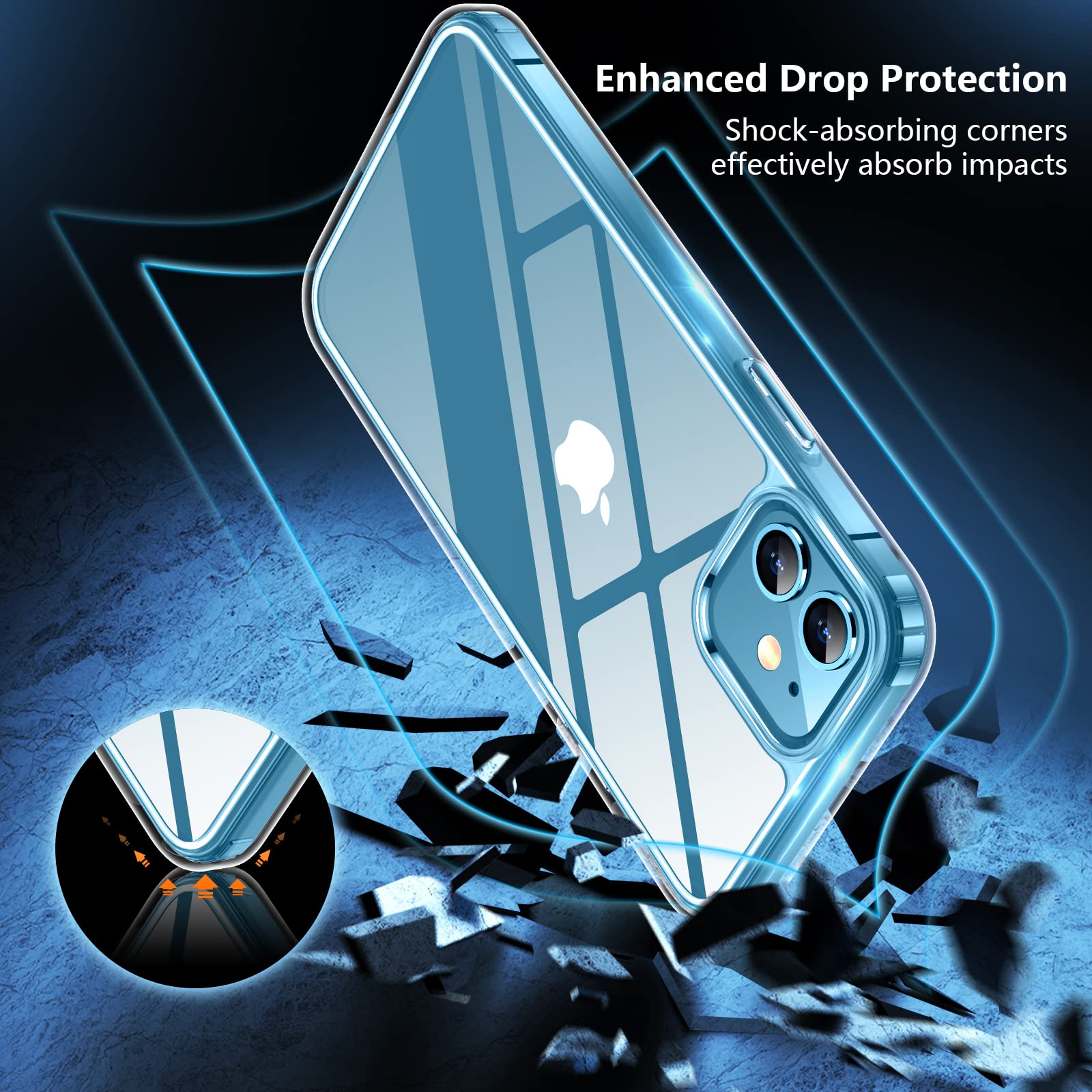 SPIDERCASE iPhone 12 Mini Clear Case: Non-Slip, Shockproof, & 2 Tempered Glass Screen Protectors