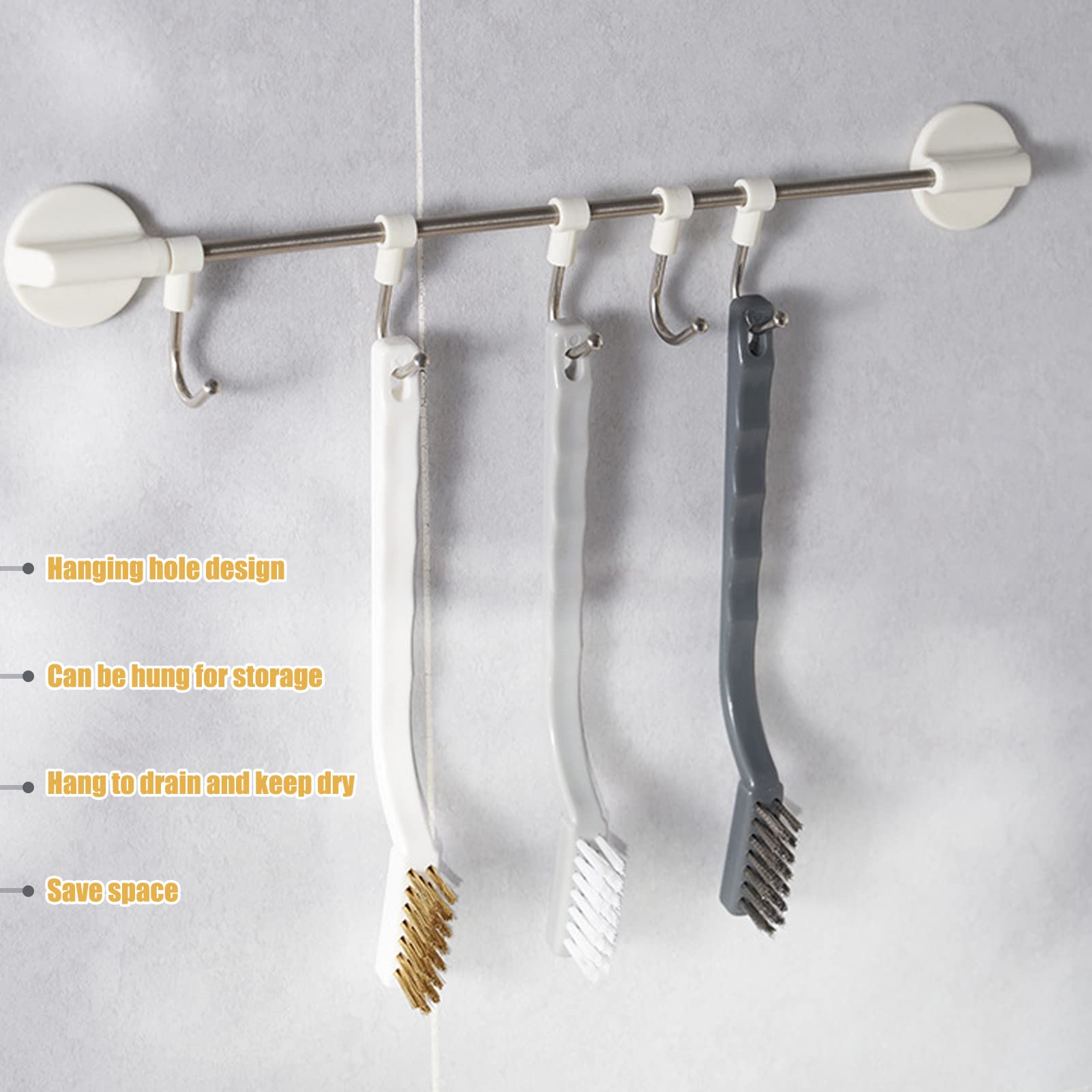 ORIJOYNA Set of 3 Kitchen Cleaning Scrubbers - Wire Brush (Stainless Steel + Brass + Nylon) for Range Hood Grease, Grime and Rust