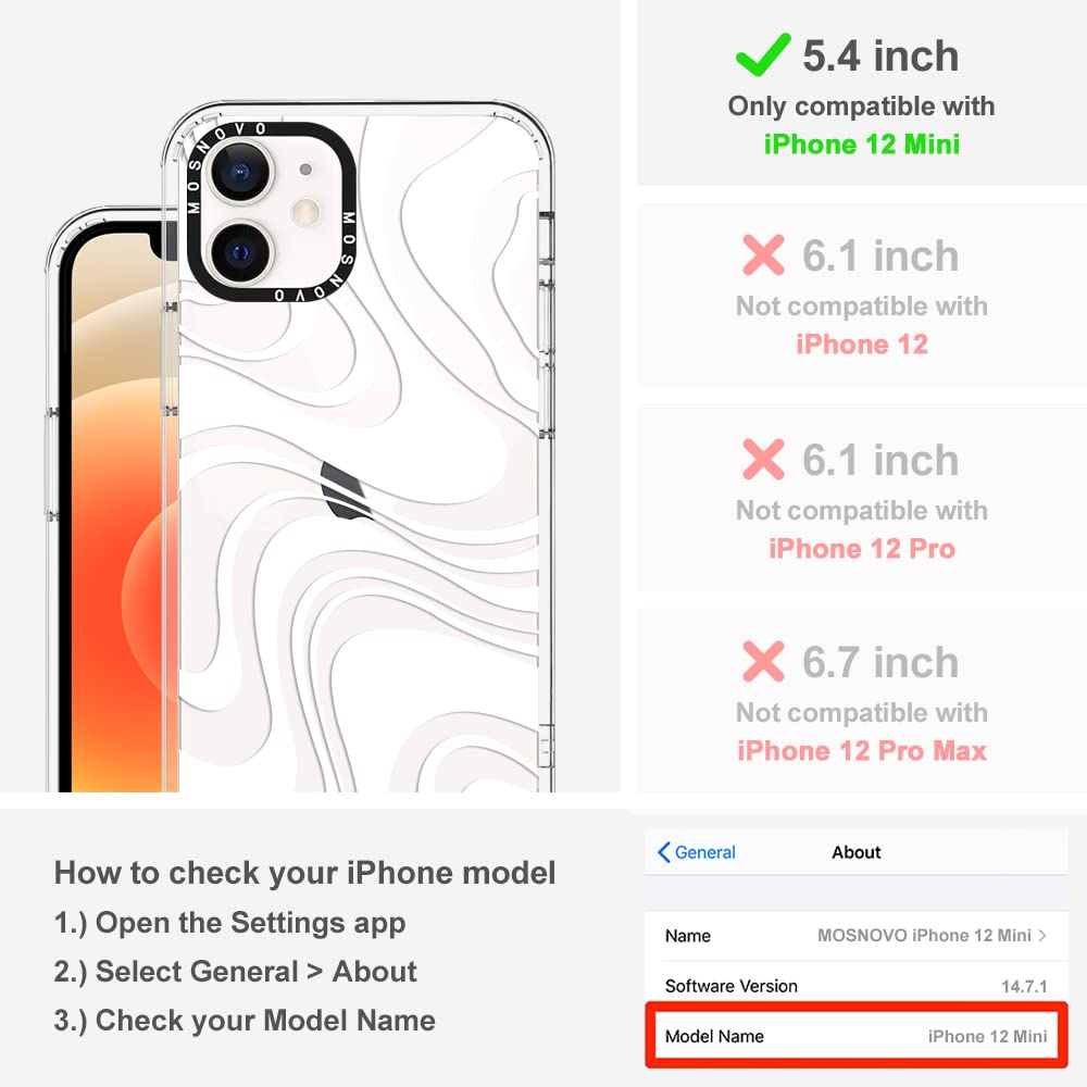 MOSNOVO Case for iPhone 12 Mini, [Buffertech 6.6ft Military-Grade Drop Protection] [Anti Peel Off Tech] Clear TPU Bumper Phone Case Cover Design - White Swirl