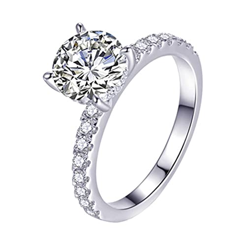 50Th Birthday Gifts for Women, Crystal Rings Cubic Zirconia 4 Claw Channel Set Zircon Silver Plated Size 9.5 for Women Jewerly Gifts Professional