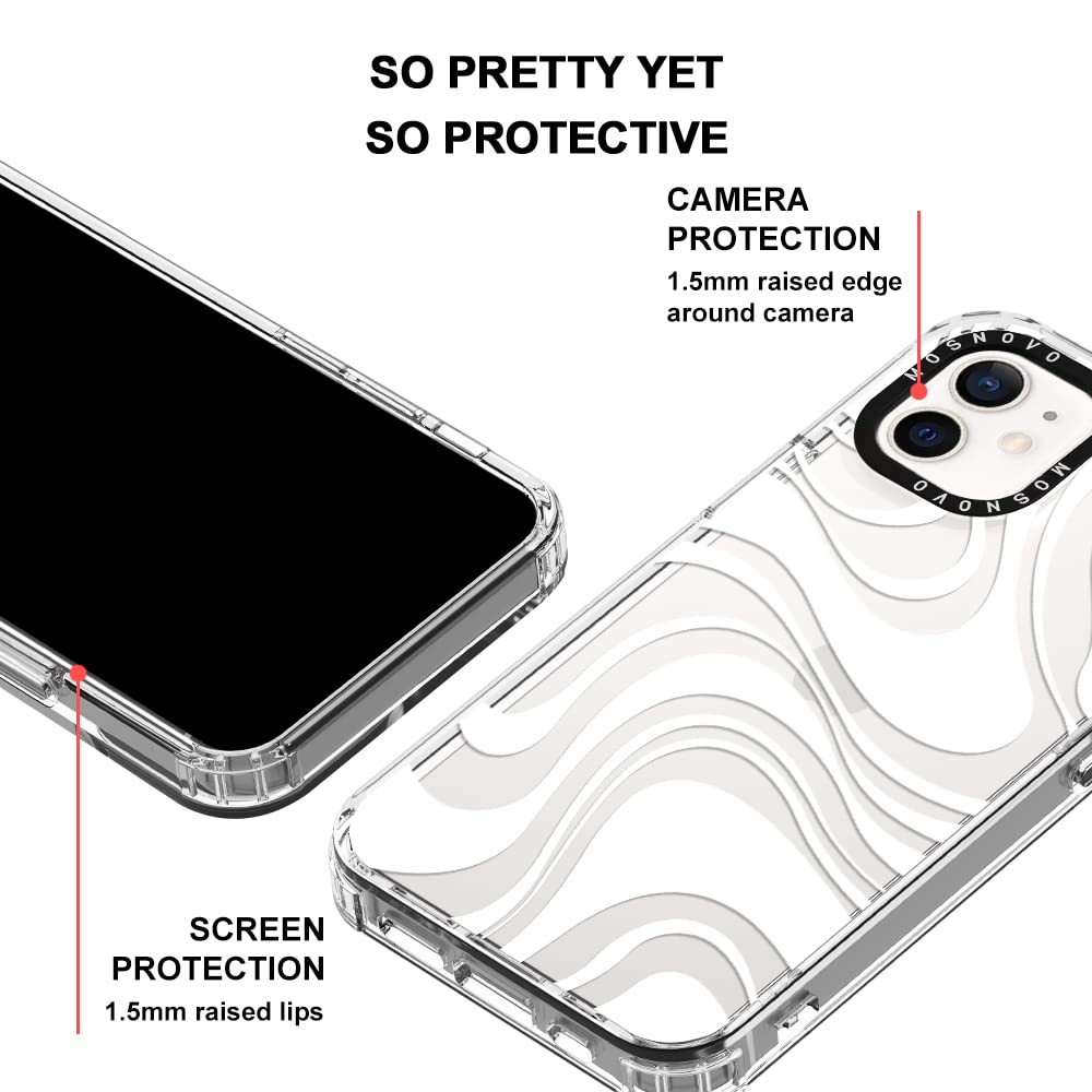 MOSNOVO Case for iPhone 12 Mini, [Buffertech 6.6ft Military-Grade Drop Protection] [Anti Peel Off Tech] Clear TPU Bumper Phone Case Cover Design - White Swirl
