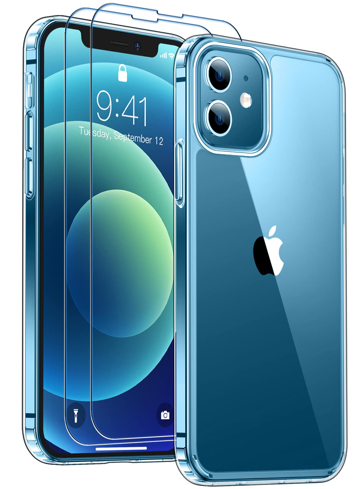 SPIDERCASE iPhone 12 Mini Clear Case: Non-Slip, Shockproof, & 2 Tempered Glass Screen Protectors