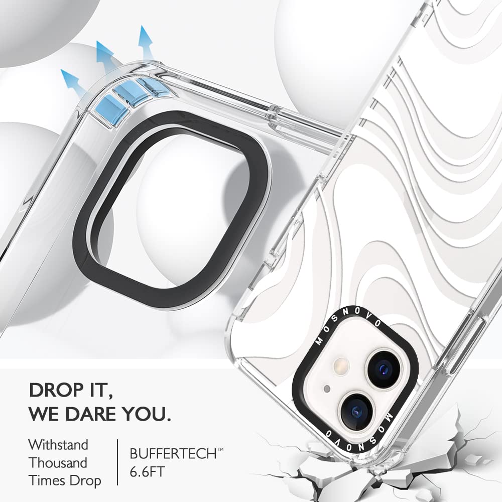 MOSNOVO Case for iPhone 12 Mini, [Buffertech 6.6ft Military-Grade Drop Protection] [Anti Peel Off Tech] Clear TPU Bumper Phone Case Cover Design - White Swirl