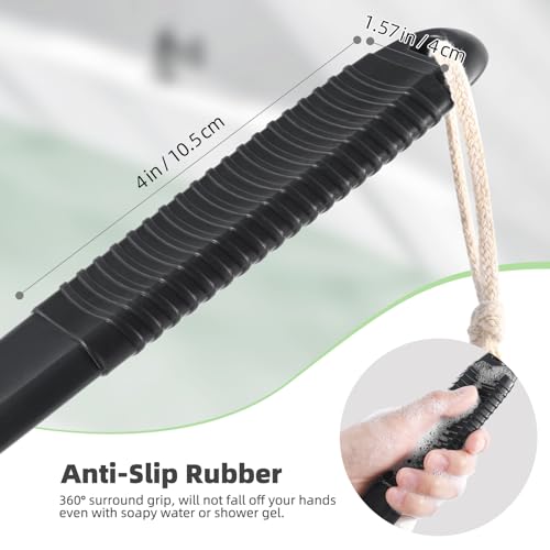 ZARCKER Long-Handled Shower Back Scrubber Brush, 17 Inch, Black, Deep Cleansing, Gentle Exfoliation