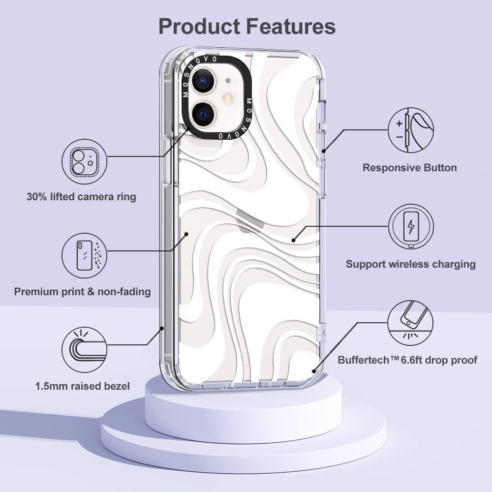 MOSNOVO Case for iPhone 12 Mini, [Buffertech 6.6ft Military-Grade Drop Protection] [Anti Peel Off Tech] Clear TPU Bumper Phone Case Cover Design - White Swirl