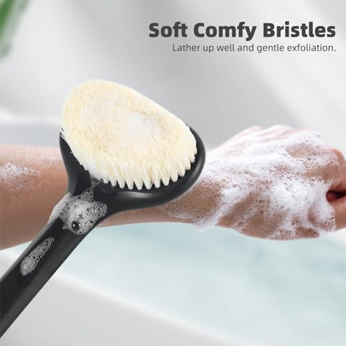 ZARCKER Long-Handled Shower Back Scrubber Brush, 17 Inch, Black, Deep Cleansing, Gentle Exfoliation