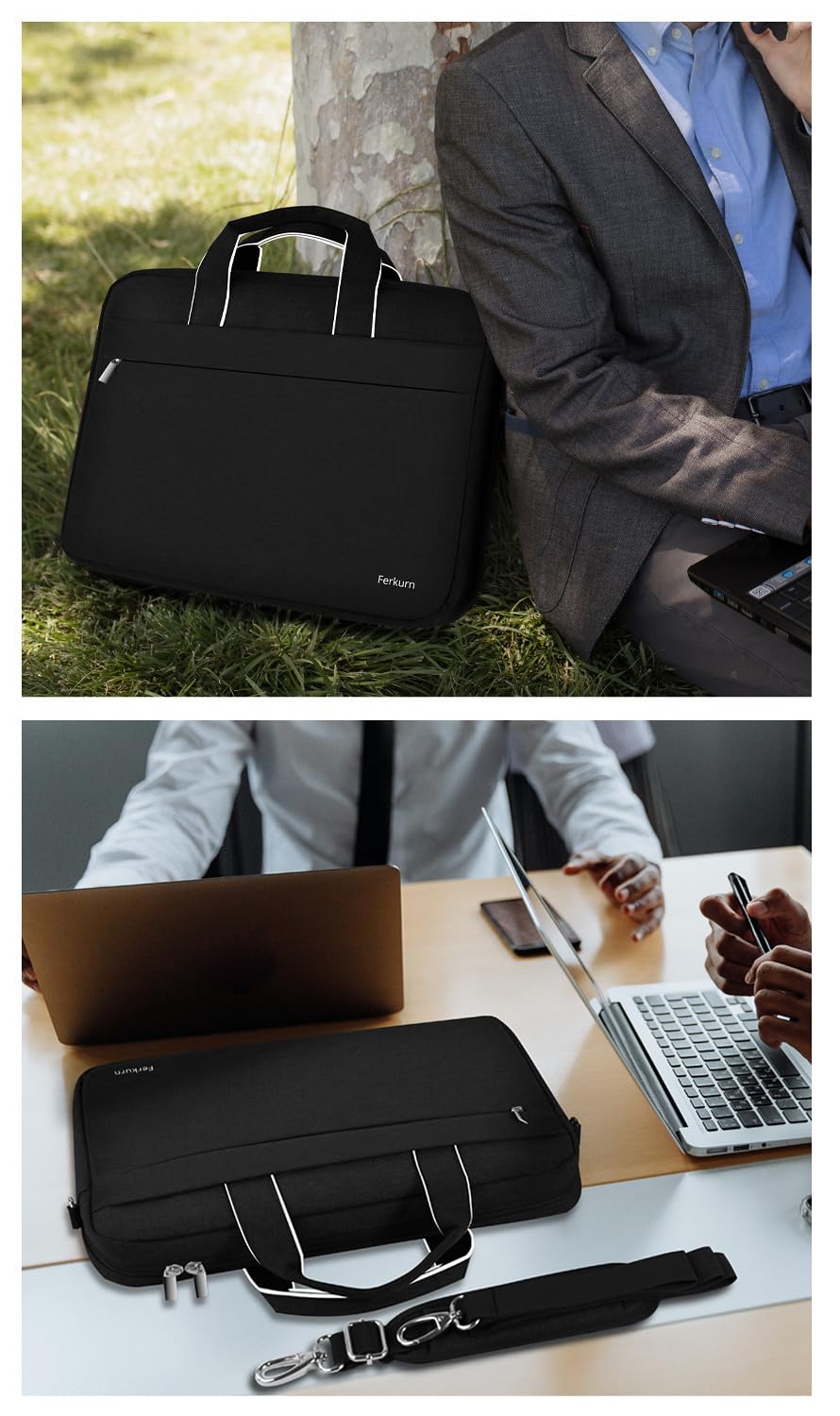 Ferkurn Laptop Bag Case Women Men Computer Bag for HP Envy Pavilion Omen/LG Gram/MSI/Dell Inspiron XPS/Lenovo Thinkpad/ASUS/Acer, Shoulder Strap Carrying Briefcase Messenger Bag, Black, 15 15.6 Inch