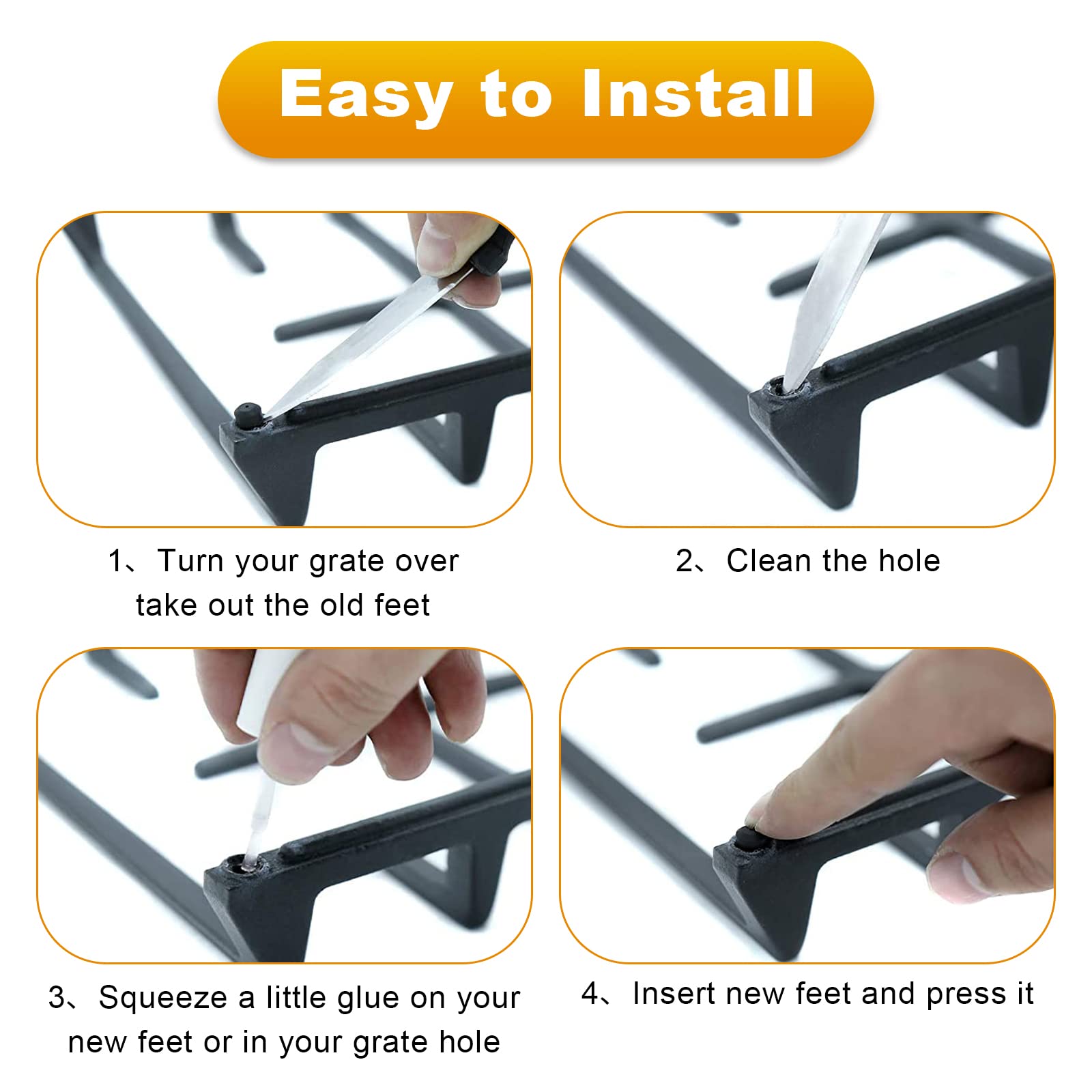 W10919249 Grate Rubber Feet Compatible with Samsung Grate Whirlpool Range HP Gas Stove Cooktop Grates Parts NX58H9500WS Range Grate Rubber Feet - 16 Pack