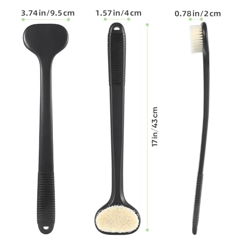 ZARCKER Long-Handled Shower Back Scrubber Brush, 17 Inch, Black, Deep Cleansing, Gentle Exfoliation
