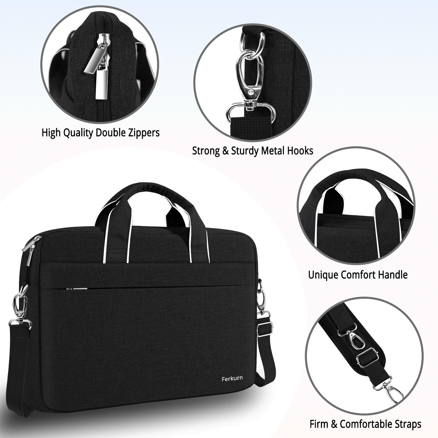 Ferkurn Laptop Bag Case Women Men Computer Bag for HP Envy Pavilion Omen/LG Gram/MSI/Dell Inspiron XPS/Lenovo Thinkpad/ASUS/Acer, Shoulder Strap Carrying Briefcase Messenger Bag, Black, 15 15.6 Inch