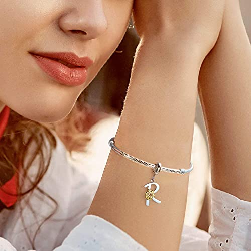 POWER WING Letter Charms R For Bracelets Sunflower Initial Charms Birthday Gifts For Women
