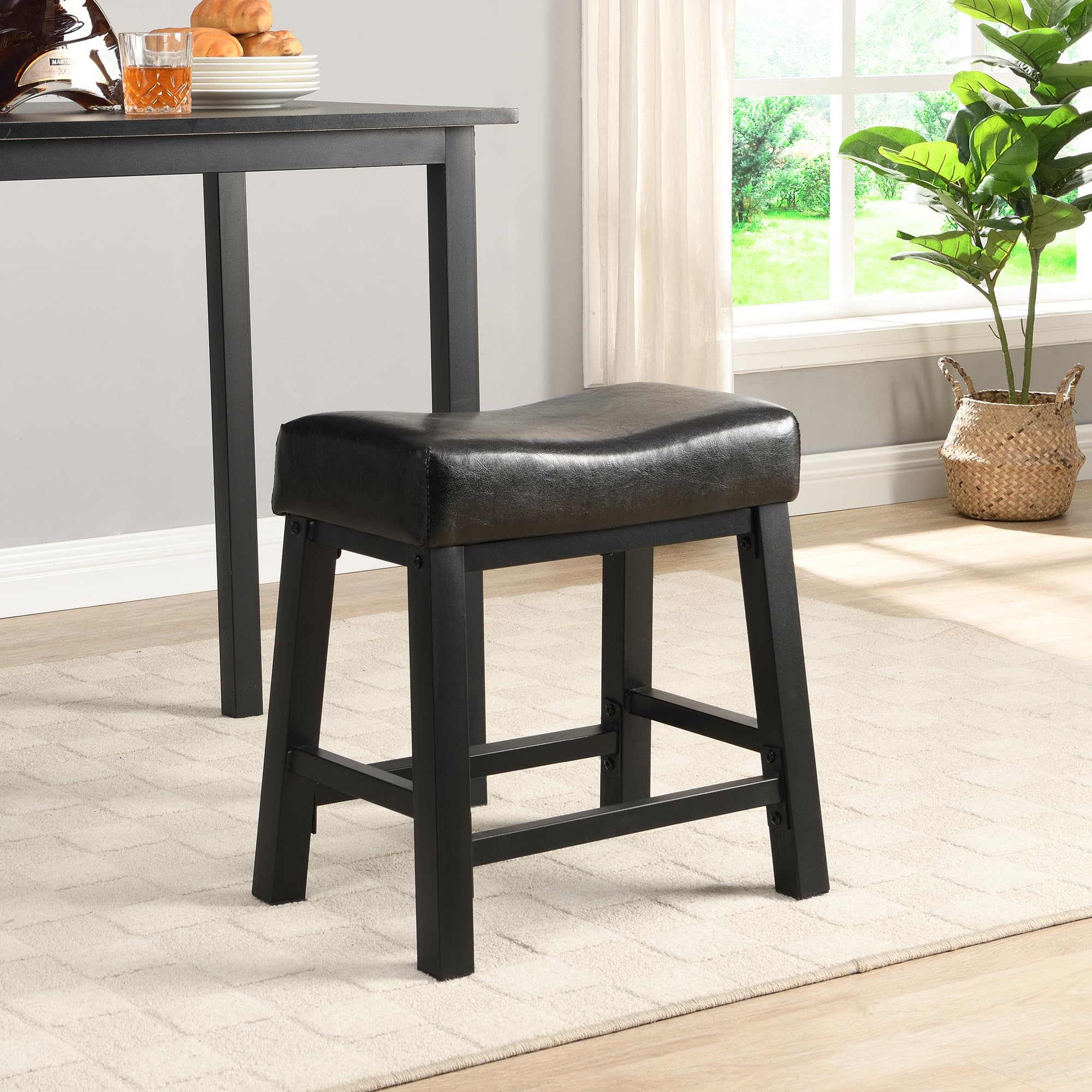 eHemco Heavy-Duty Padded Faux Leather Saddle Seat Kitchen Counter Height Barstools, 18.9 Inches, Black