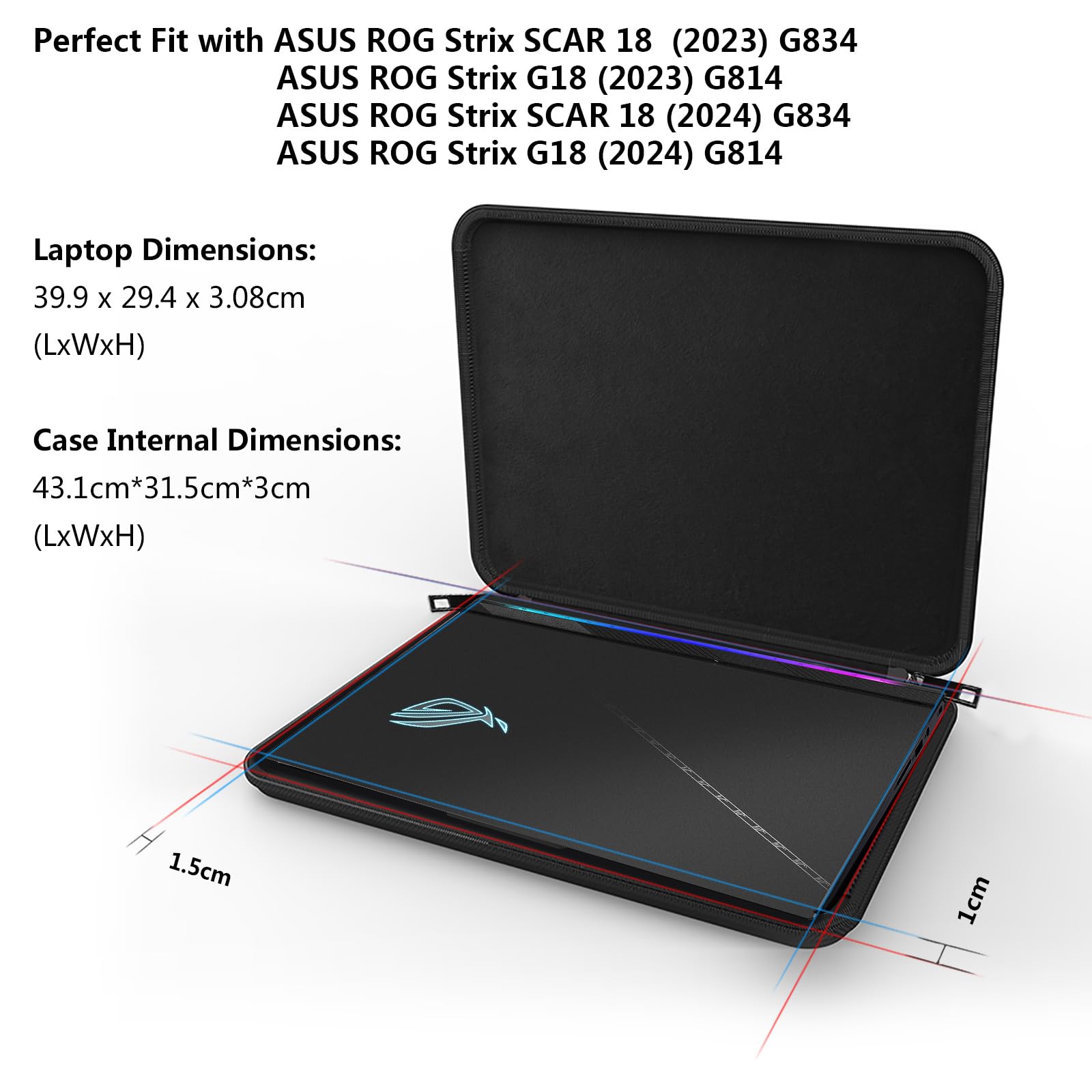 Smatree 18 inch ASUS Gaming Laptop Hard Sleeve for ASUS ROG Strix Scar 18 2025 G835/2024/2023 G834, for ASUS ROG Strix G18 2025/2024/2023 G814, Protective Carrying Case for ASUS ROG Strix 18