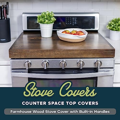 RELODECOR Noodle Board Stove Covers with Built-in Handles, Durable Extra Thick Pine Wood Handmade Cookware, Counter Space Top Covers for Electric Stoves, Farmhouse Rustic Stove Cover for Kitchen