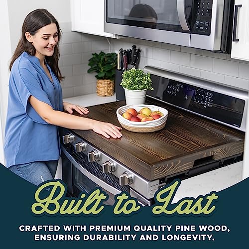 RELODECOR Noodle Board Stove Covers with Built-in Handles, Durable Extra Thick Pine Wood Handmade Cookware, Counter Space Top Covers for Electric Stoves, Farmhouse Rustic Stove Cover for Kitchen
