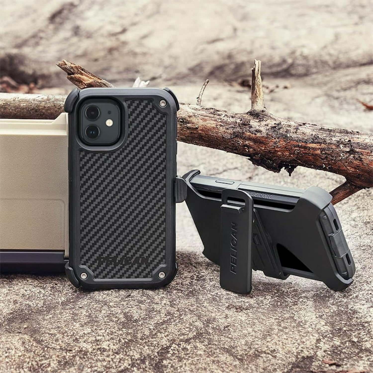 Pelican Shield Case for iPhone 12 Mini - Kevlar Series Rugged Protection, Wireless Charging Compatible, 3X Military Grade Drop Protection, Shockproof - Includes Belt Clip Holster/Stand - Black