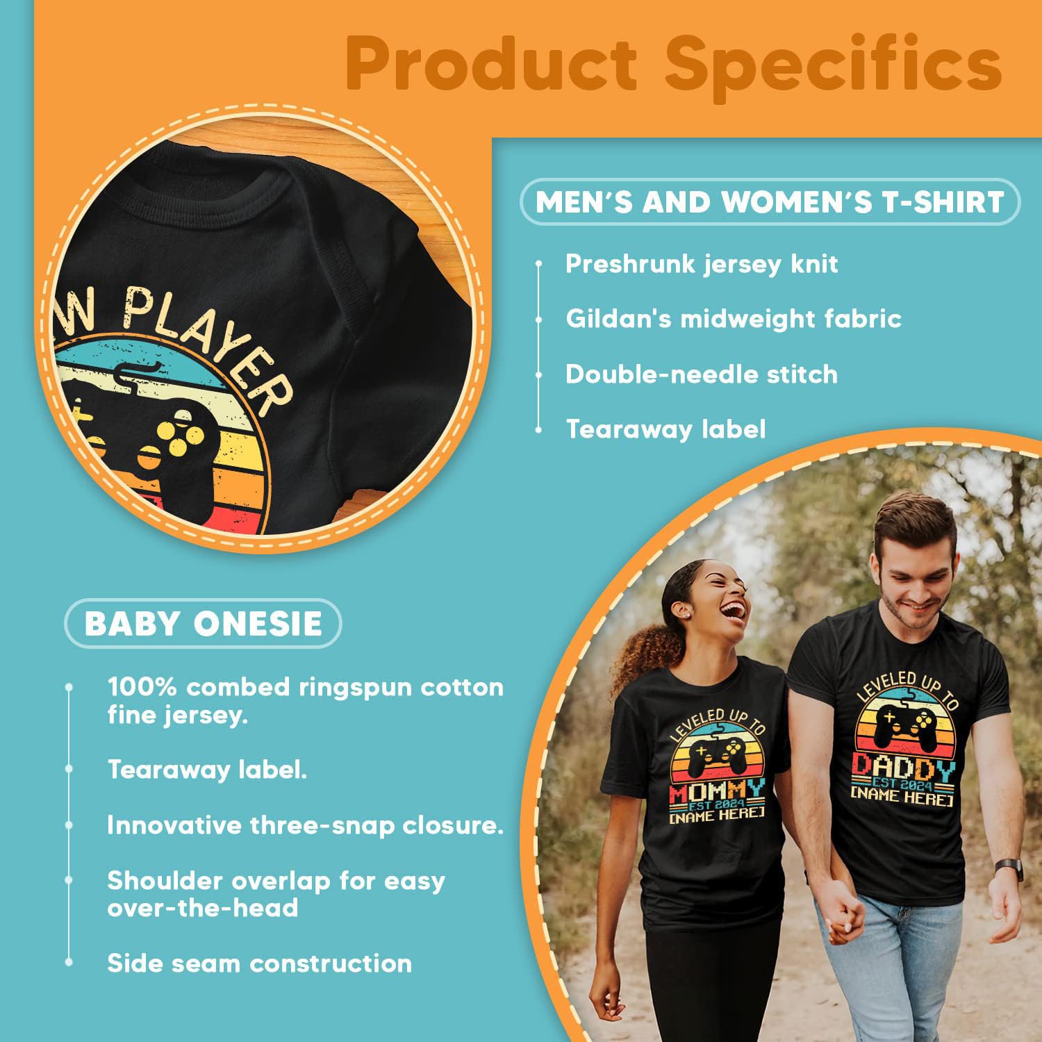 Personalized Family Matching Shirts for 3, Leveled Up to Daddy Mommy Gaming, New Player Has Entered The Game, Customized Name Matching Black Shirts for New Parent Gifts, First Mothers Day