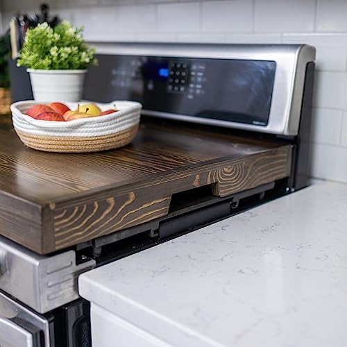 RELODECOR Noodle Board Stove Covers with Built-in Handles, Durable Extra Thick Pine Wood Handmade Cookware, Counter Space Top Covers for Electric Stoves, Farmhouse Rustic Stove Cover for Kitchen