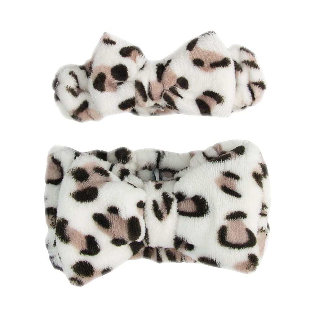 The Vintage Cosmetic Company Little Darling & Me Make-Up Headband Set - Adult & Child Sizes Included - For Shower, Facials, Hairdressing, Spa - Leopard Print