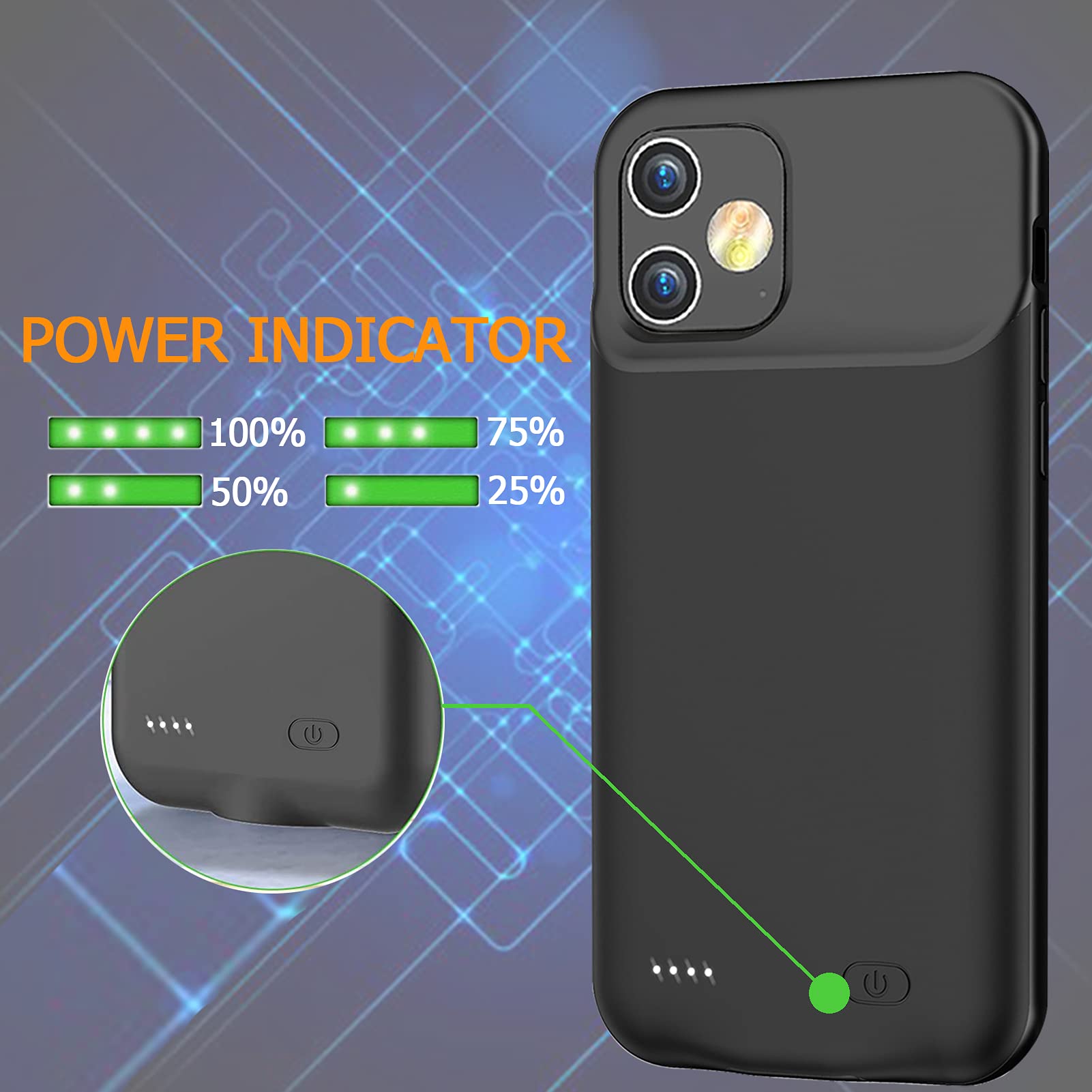 KCKEM Battery Case for iPhone 12 Mini, 6500mAh Ultra-Slim Portable Rechargeable Extended Battery Pack Charging Case, Compatible with iPhone 12 Mini (5.4 inch), Heavy Duty Protection, Black