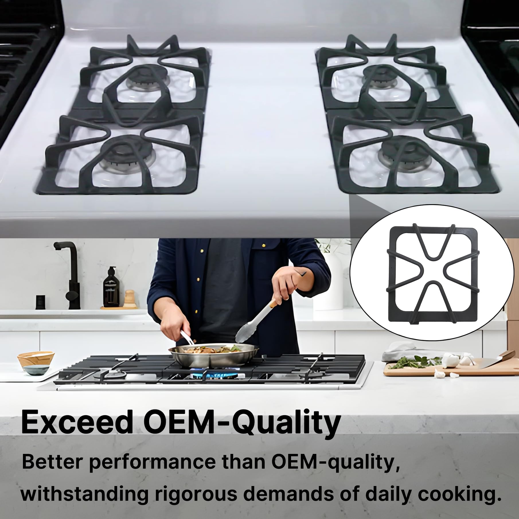 EIOLWJIEO W10447925 Burner Grate Replacement for Whirlpool Range Stove Cooktop, Compatible with Amana, Maytag, Kenmore Gas Stove Top Grate Parts, Matte Enamel Cast Iron Range Burner Rack 4-Pcs