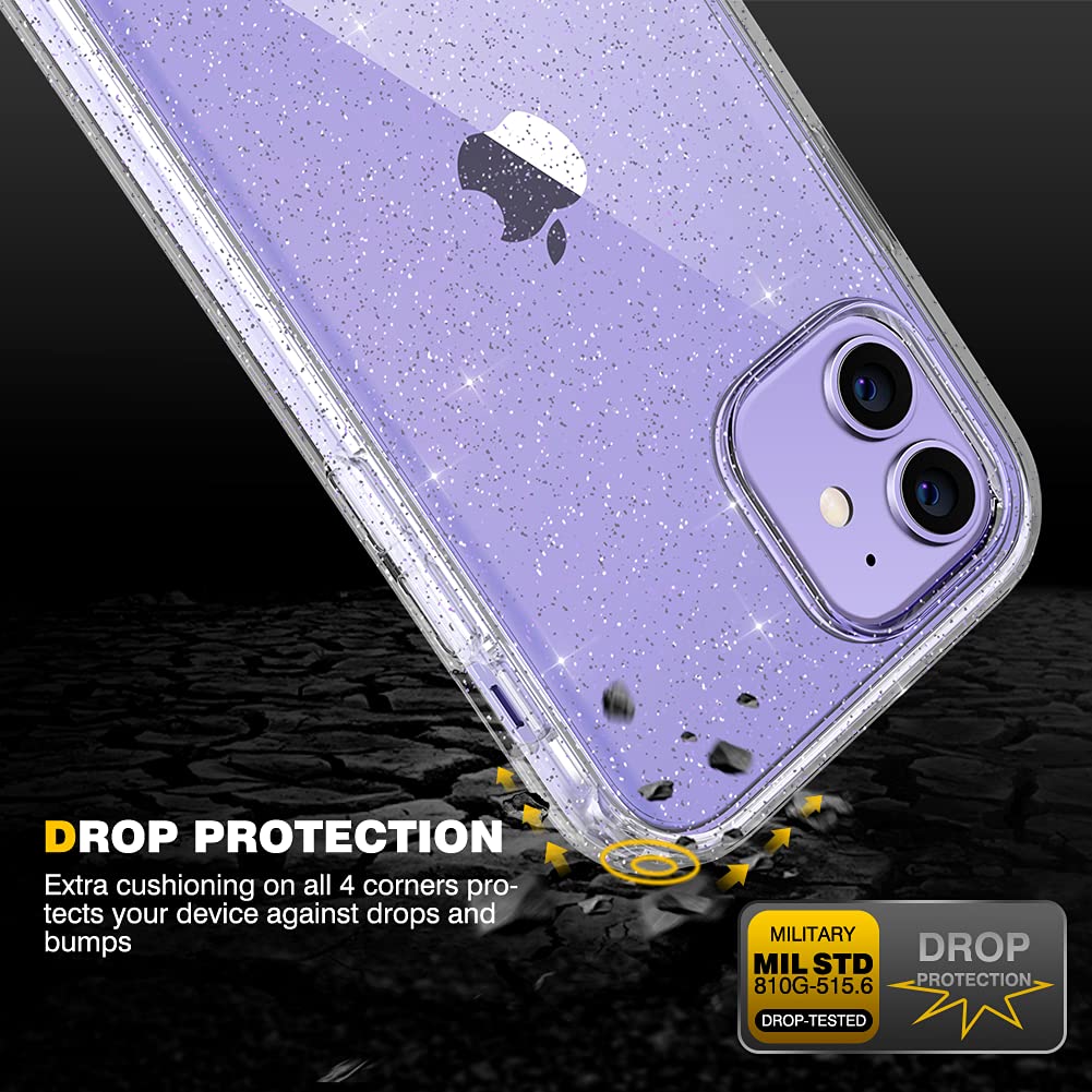 Diaclara iPhone 12 Mini Case - Full Body Rugged Case with Built-in Touch Sensitive Screen Protector, Soft TPU Bumper for iPhone 12 Mini 5.4" (Clear Glitter)