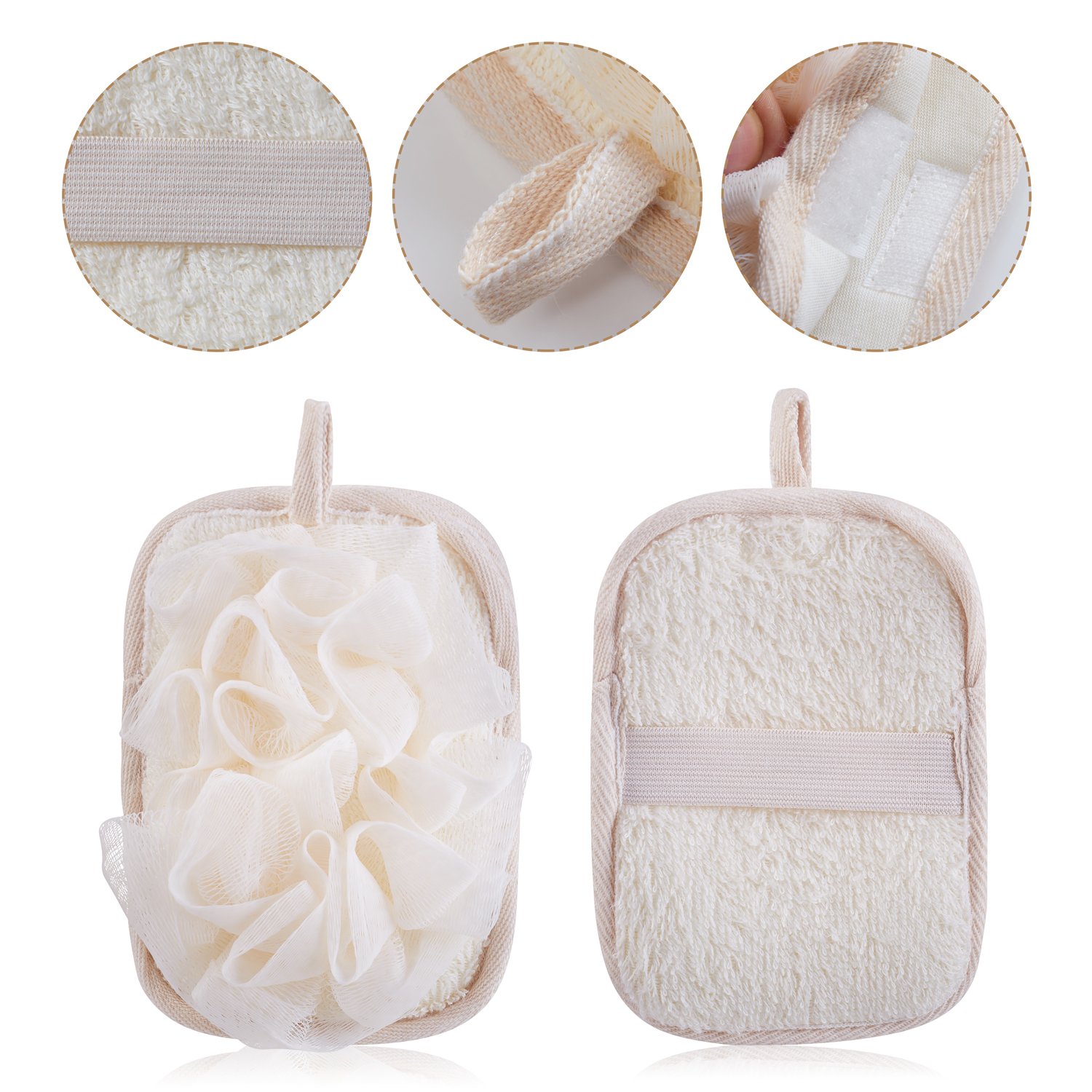 mikimini Bath Mitt for Women, Bath Pouf Mesh Brushes 1 PC Upgraded Version | Loofah Sponge & Exfoliating Pad 2 in 1 Professional Design | Exfoliating Gently with The Elastic (1 Pack)