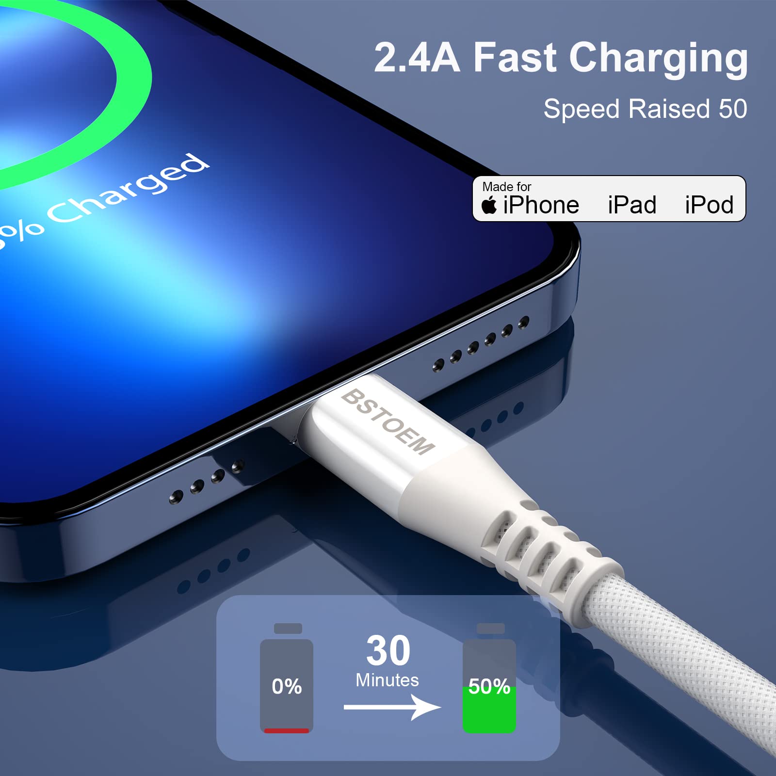 BSTOEM for IP Charger Cable 3 Foot 2Pack USB A to Lightning Fast Charging Cord 3FT for Ap [MFi Certified],for IP 14/Plus/Pro/ProMax/13/12/11/XS/XR/X/8/7/6/SE,for iPd/Air/Mini Charge Wire 3 feet