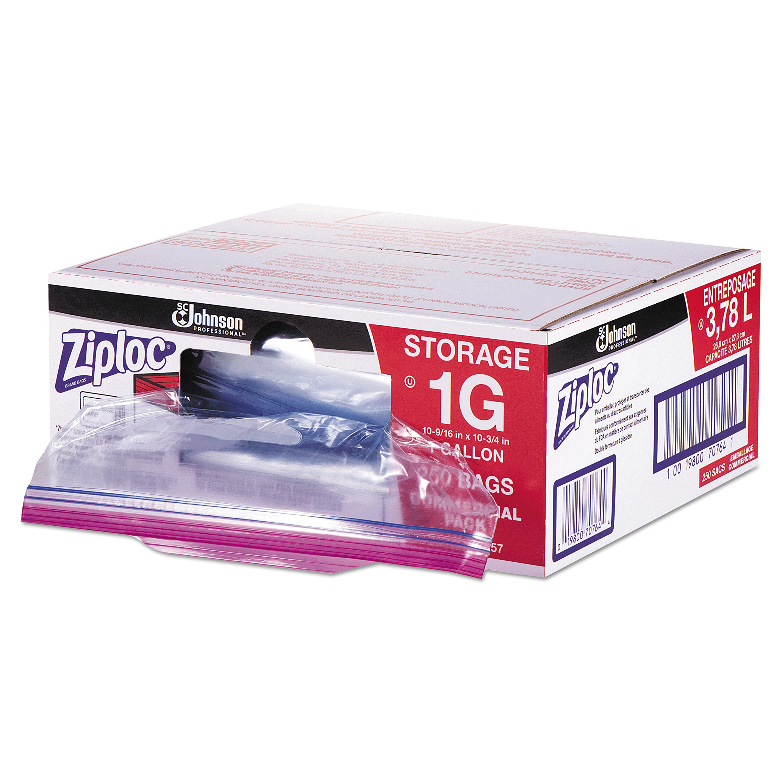 Ziploc 94602 Double Zipper Bags, Plastic, 1gal, 1.75mil, Clear w/Write-On Panel (Box of 250)