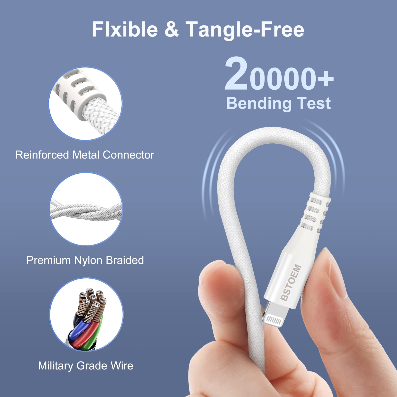 BSTOEM for IP Charger Cable 3 Foot 2Pack USB A to Lightning Fast Charging Cord 3FT for Ap [MFi Certified],for IP 14/Plus/Pro/ProMax/13/12/11/XS/XR/X/8/7/6/SE,for iPd/Air/Mini Charge Wire 3 feet