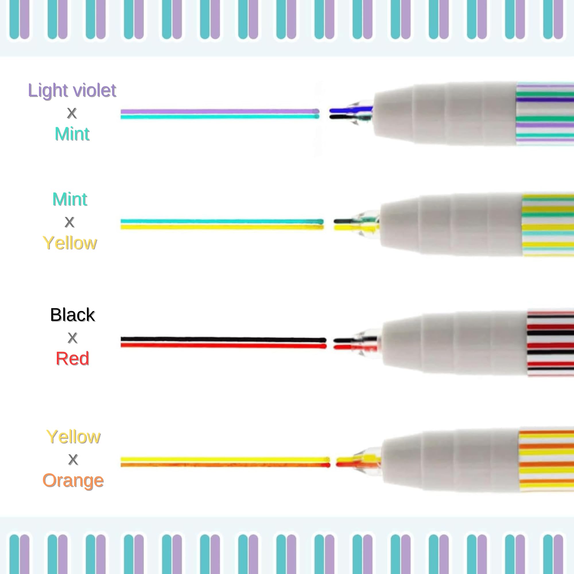 SUN-STAR Two Color Line Pen Twiink,C Set, Different 4 Colors Pattern Set, Water-Based Paint Pen, (Mint x Light Violet, Yellow x Mint, Red x Black, Orange x Yellow)