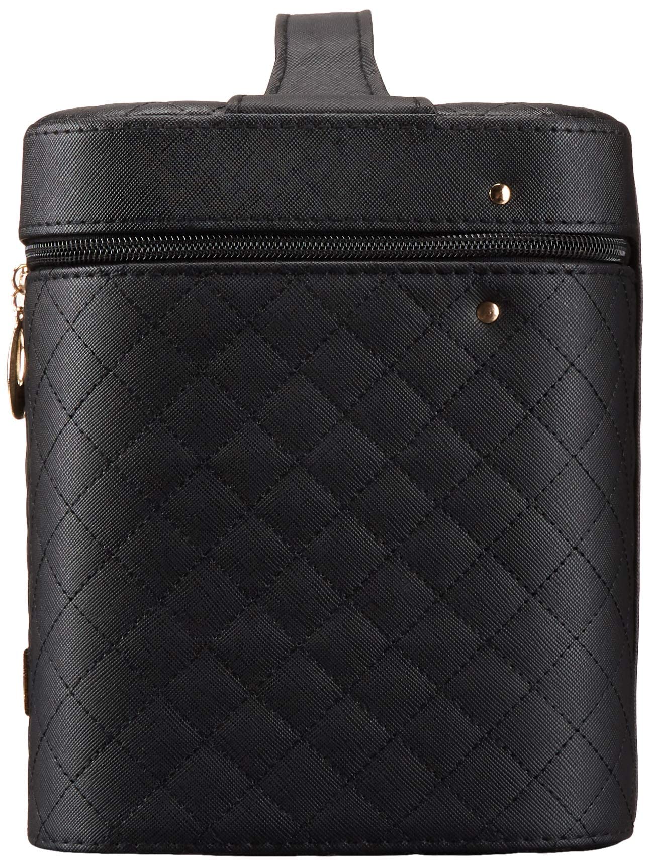 Sooyee Makeup Bag,Makeup Organizer with Mirror,Cosmetic Travel Bag with Fold Tray, Cosmetic Bags for Women Designed To Fit All Cosmetics Professional Makeup Case,Black