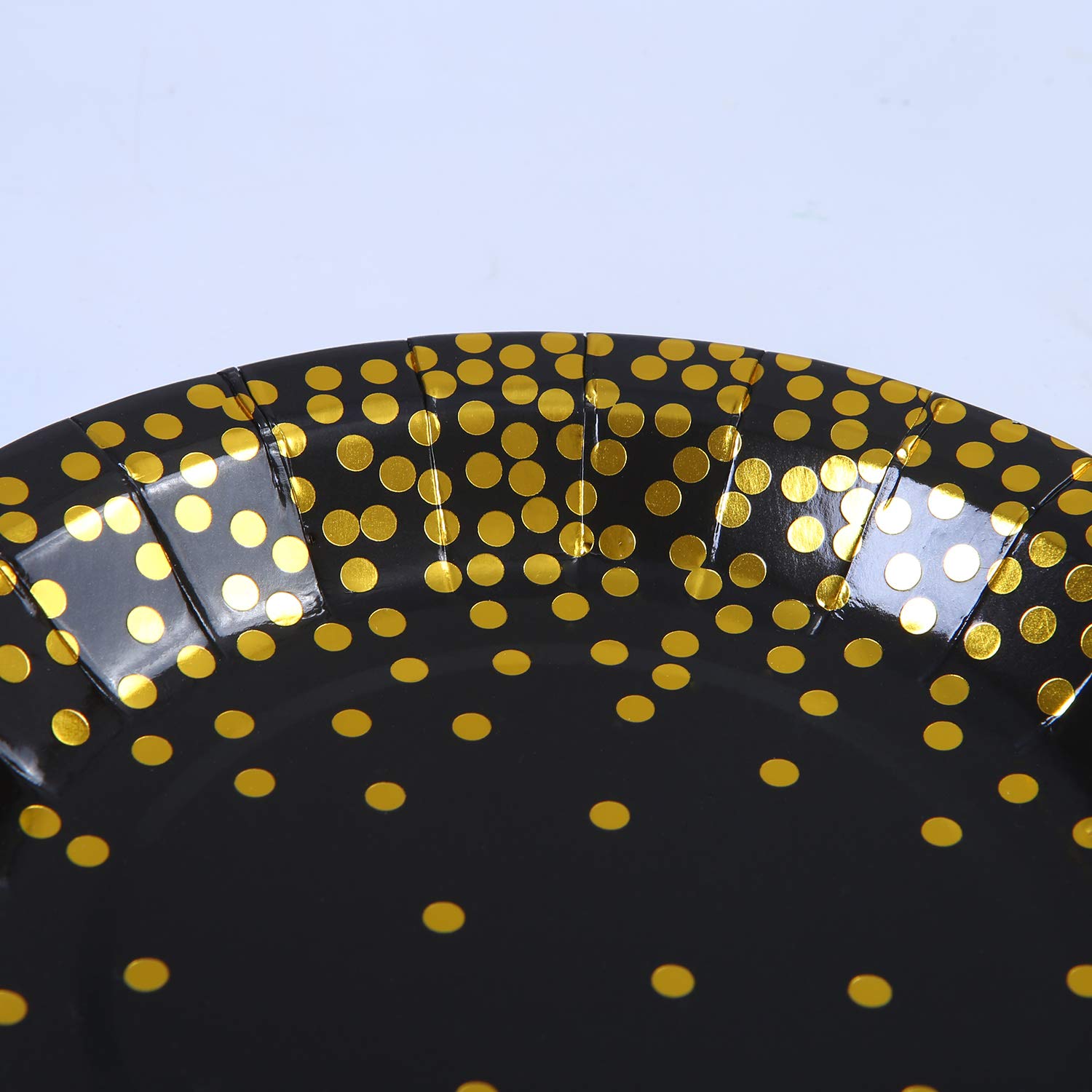 Aneco 60 Pieces 7 Inches Black Bronzing Disposable Paper Plates Dinnerware Plates Gold Foil Polka Dot Plates for Party Graduation Wedding Anniversary Birthday