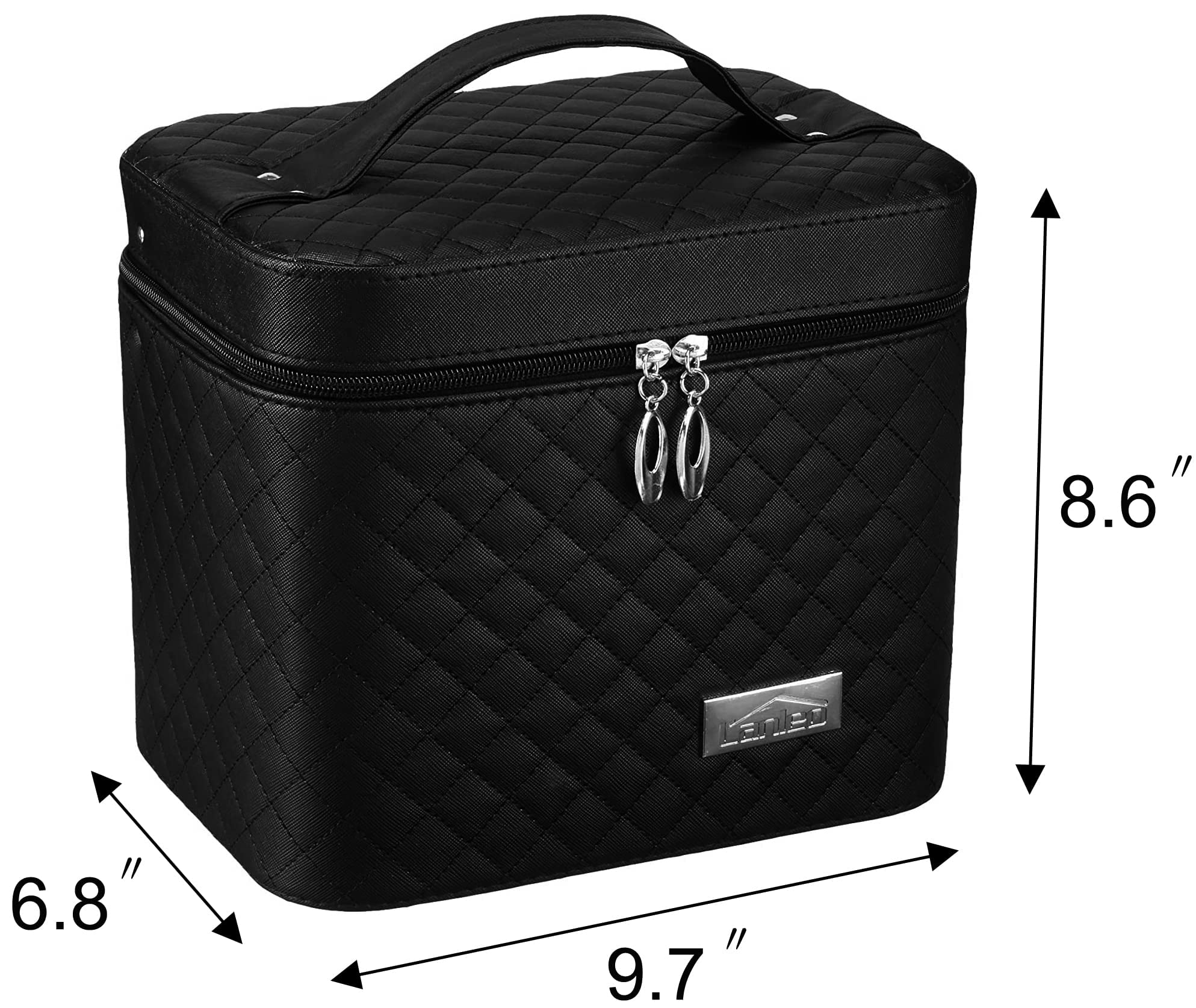 Sooyee Makeup Bag,Makeup Organizer with Mirror,Cosmetic Travel Bag with Fold Tray, Cosmetic Bags for Women Designed To Fit All Cosmetics Professional Makeup Case,Black